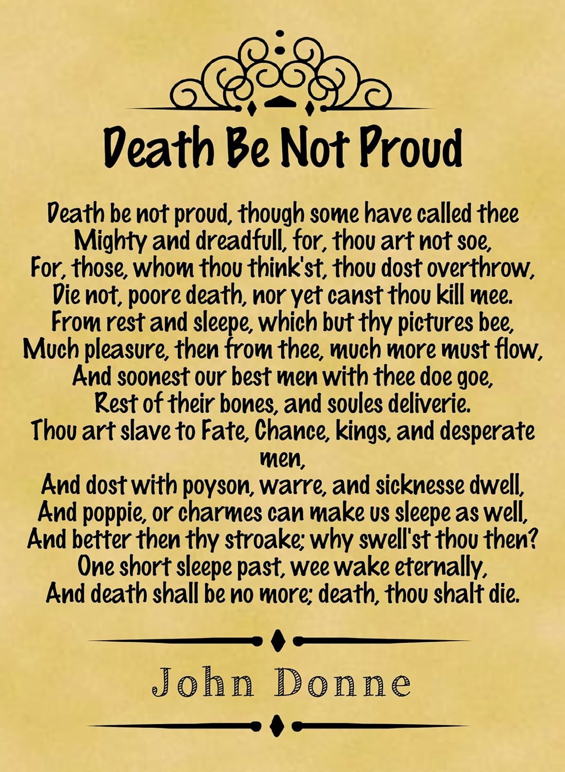 Amazon.com: A4 Size Parchment Poster Classic Poem John Donne Death Be ...