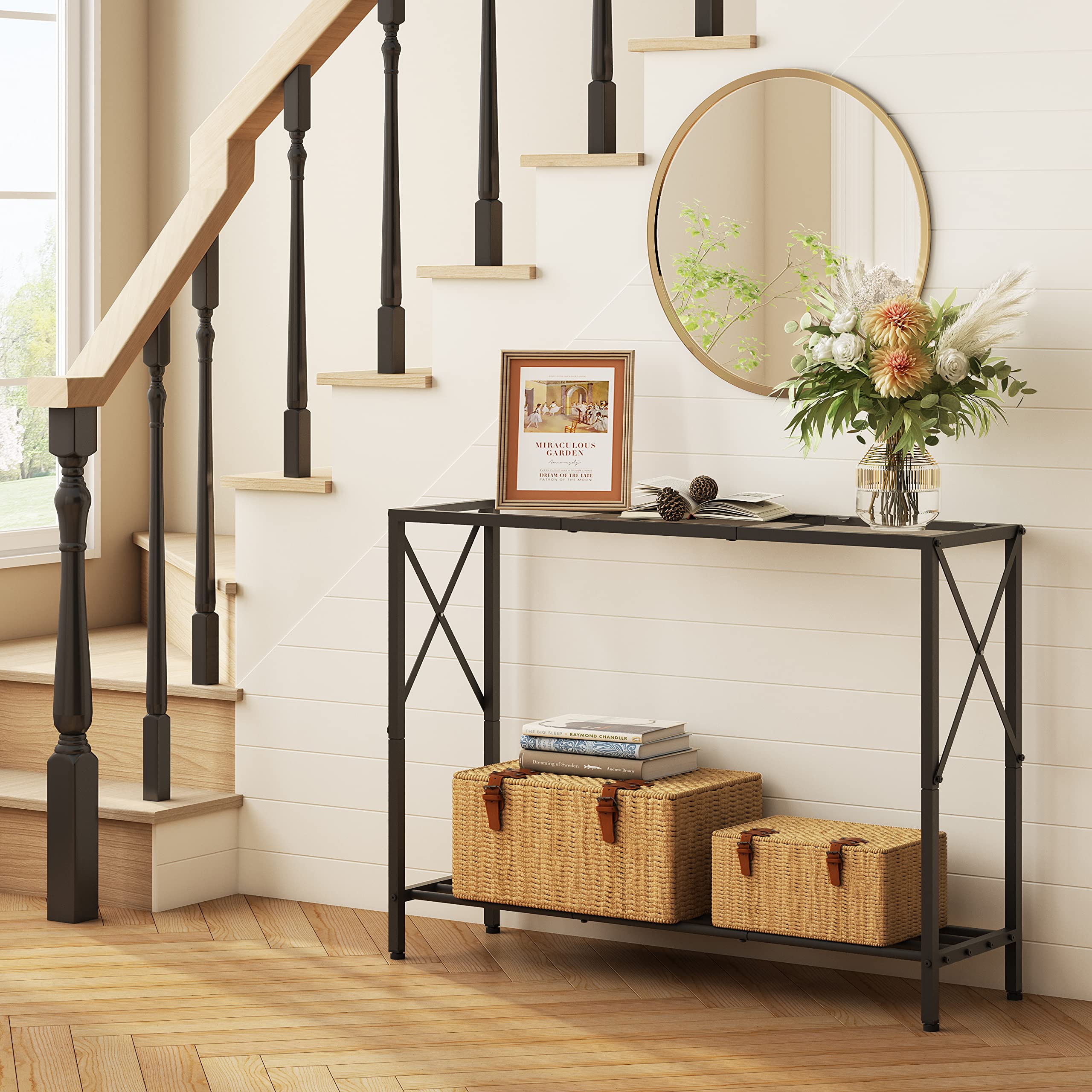 Snapklik.com : Hoctieon Tempered Glass Console Table, 2-Tier Console ...