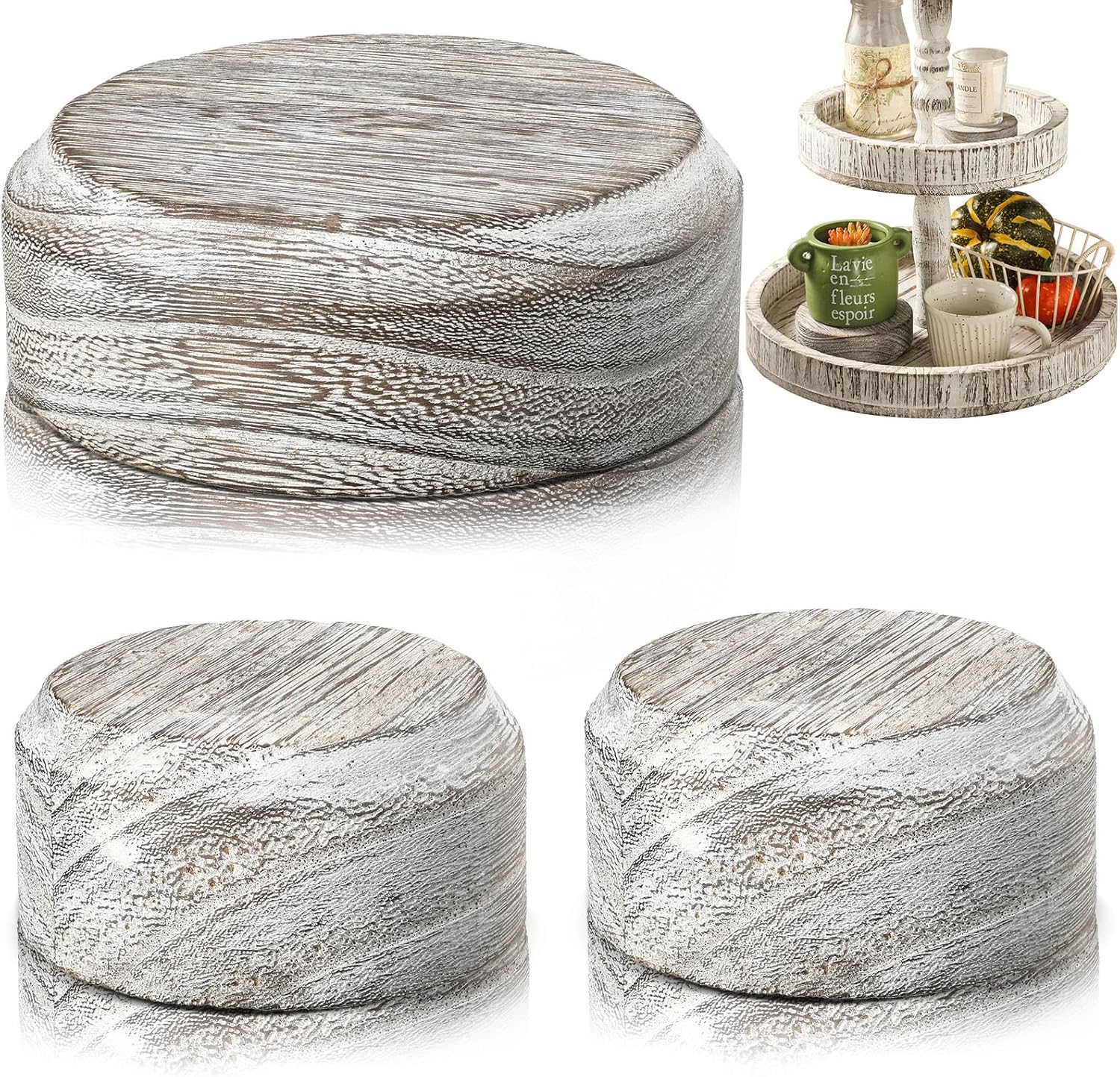 Amazon.com: Yulejo Round Wood Pedestal Set of 3 Rustic Mini Riser Stand ...