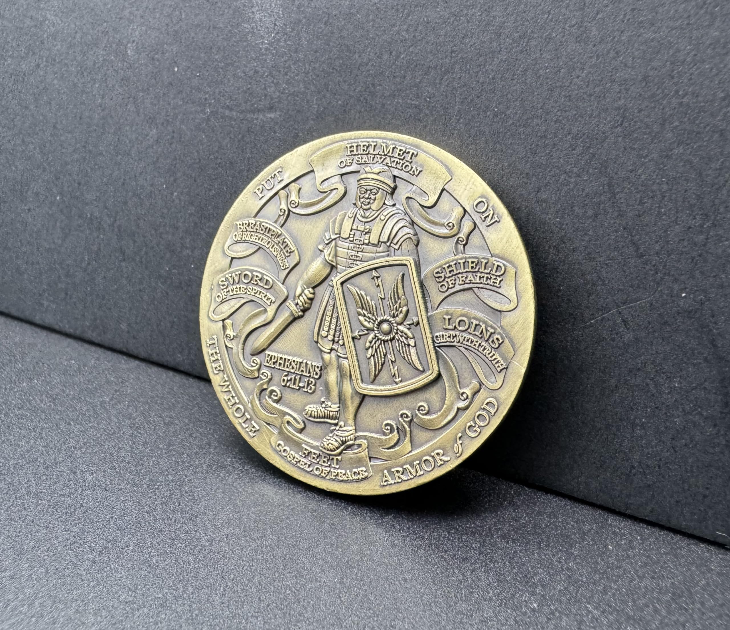Armor Of God Challenge Coin Put On The Full - Bronze Plated Bible Verse ...