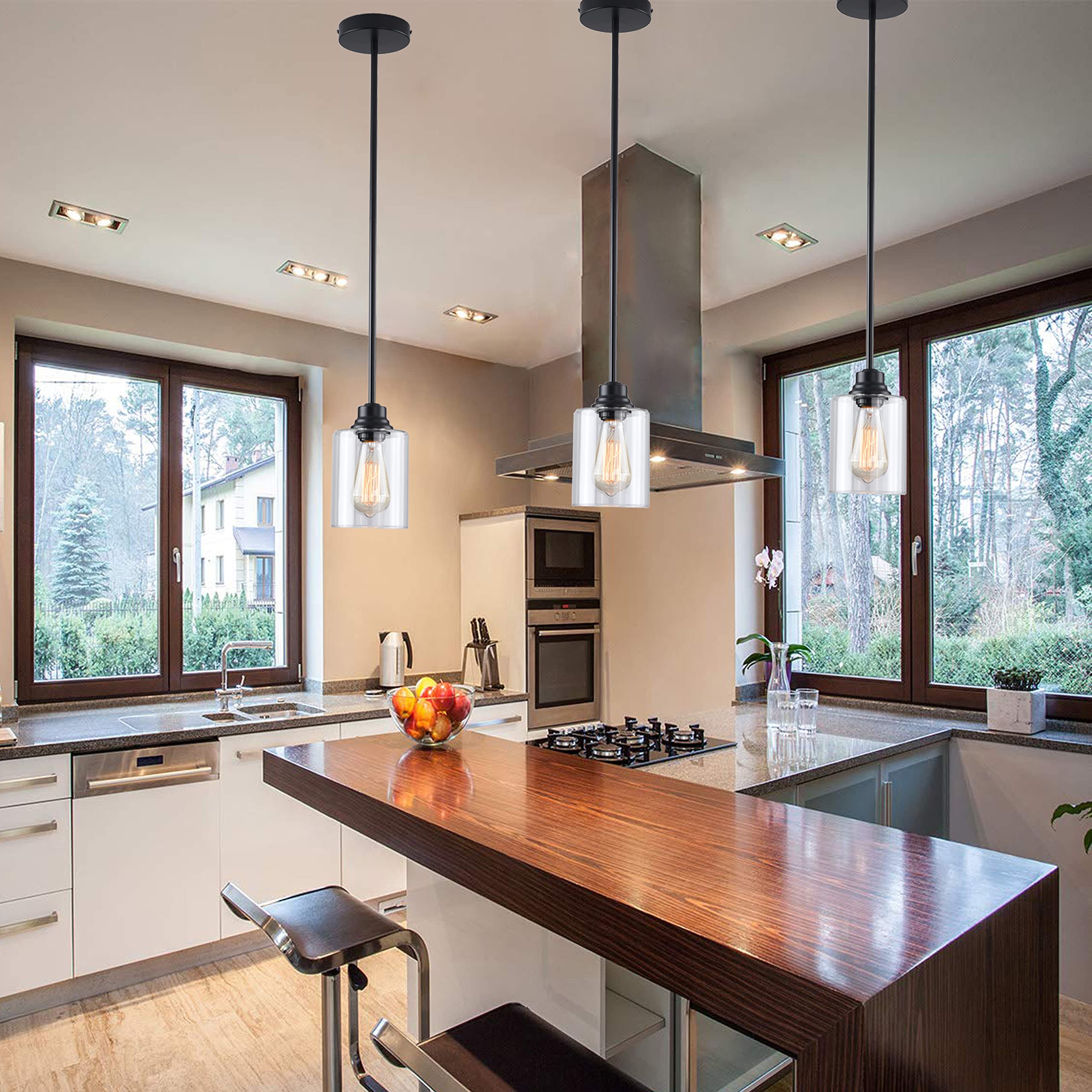 CAFULAM Modern Black Farmhouse Pendant Light with Clear Glass Shade ...