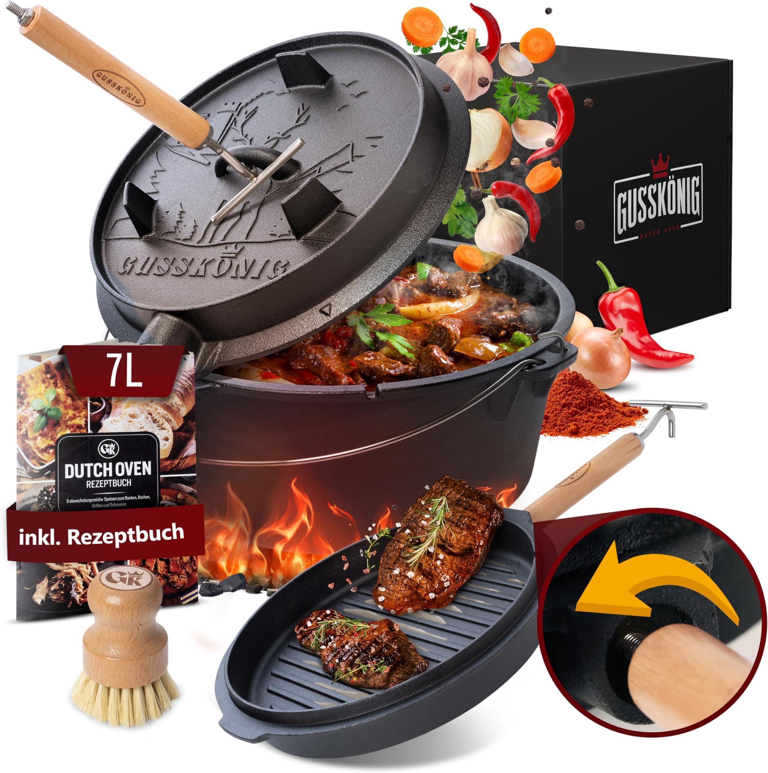 Amazon.de: BBQ-Toro Potjie | Gusseisen Hexenkessel Potjie #3, ca. 8 ...