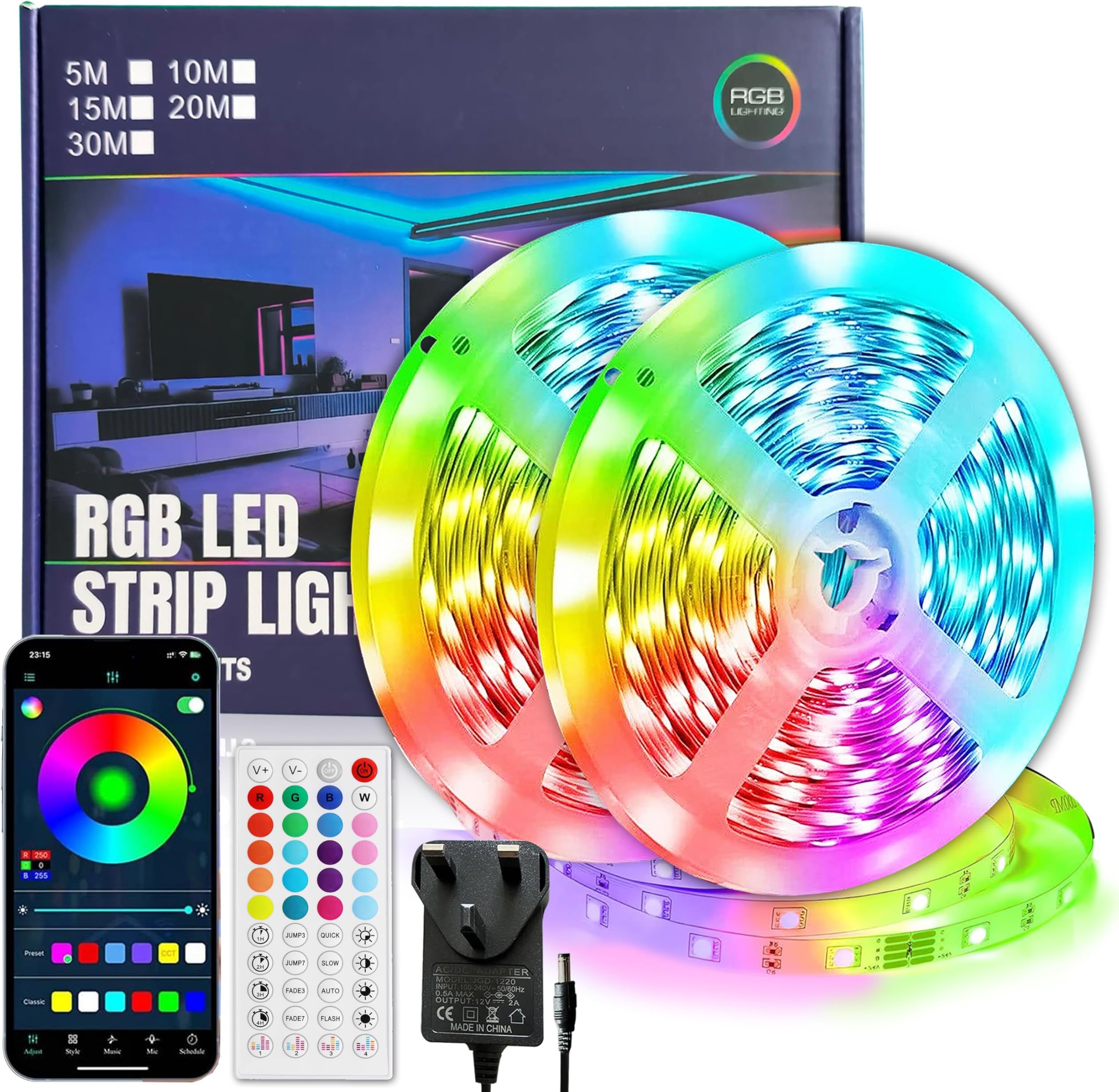 66ft/20M Led Strip Lights Music Sync Dimmable Timer function RGB Color ...