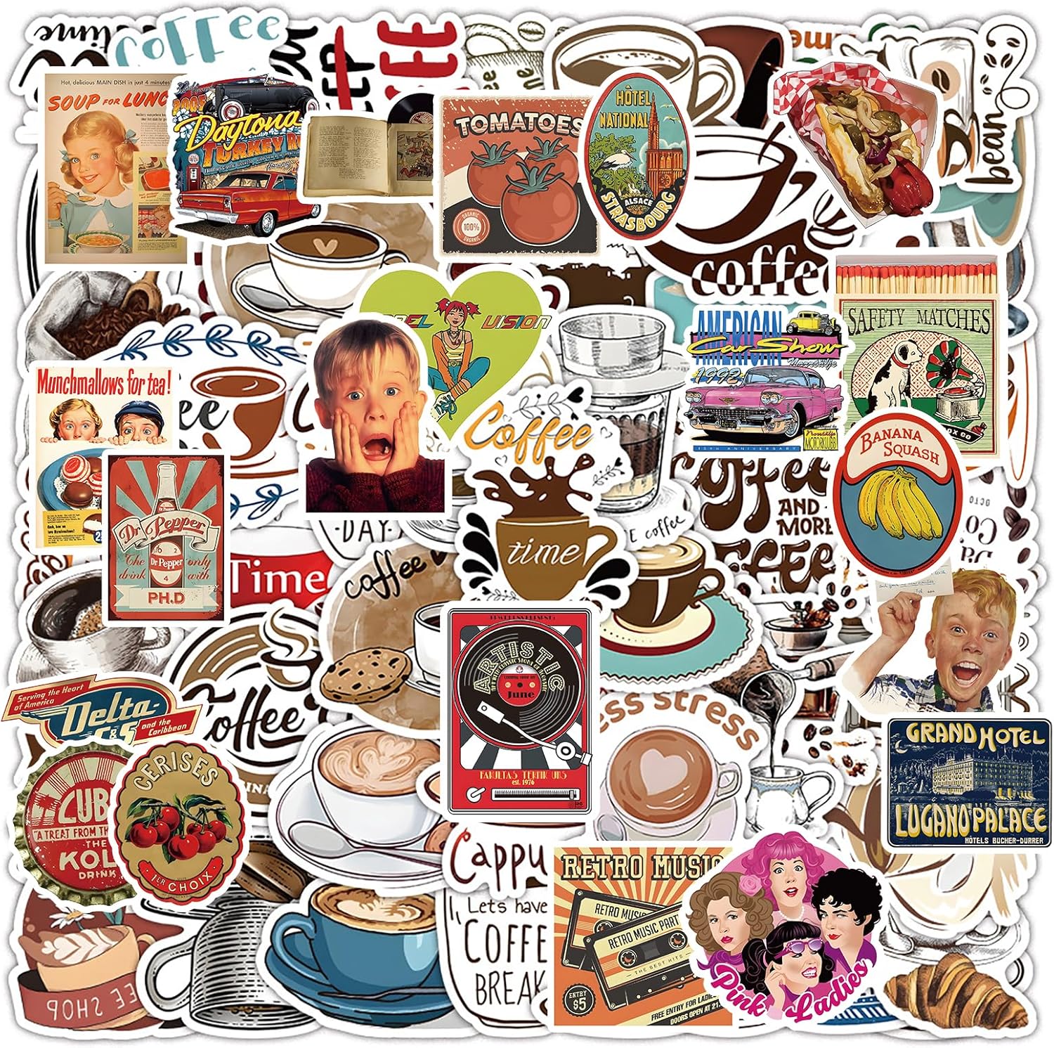 Amazon.com: Sixberry 100 Pcs Vintage Coffee Stickers, Vinyl Waterproof ...