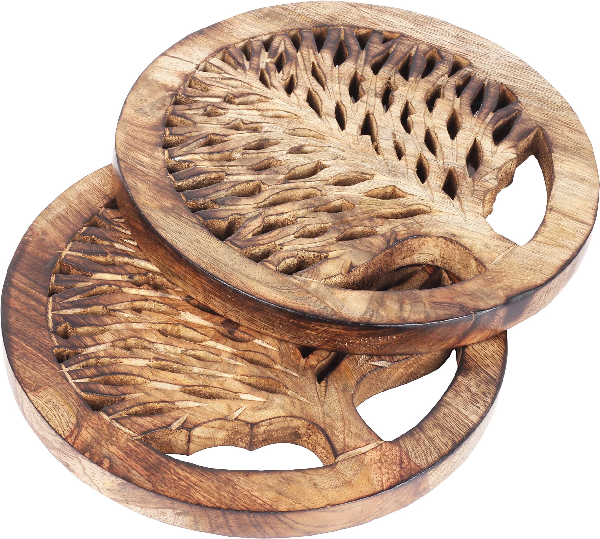 Amazon.com: Beeveer 3 Pcs Life Tree Wooden Trivets Rustic Round Plates ...