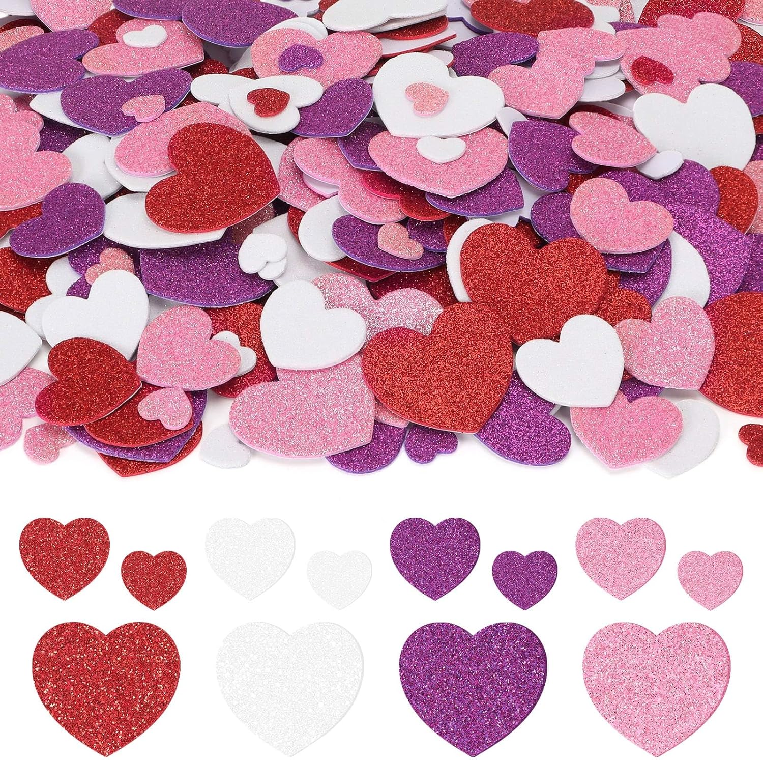 Amazon.com: 400 Pcs Glitter Hearts Foam Stickers, Self Adhesive Heart ...