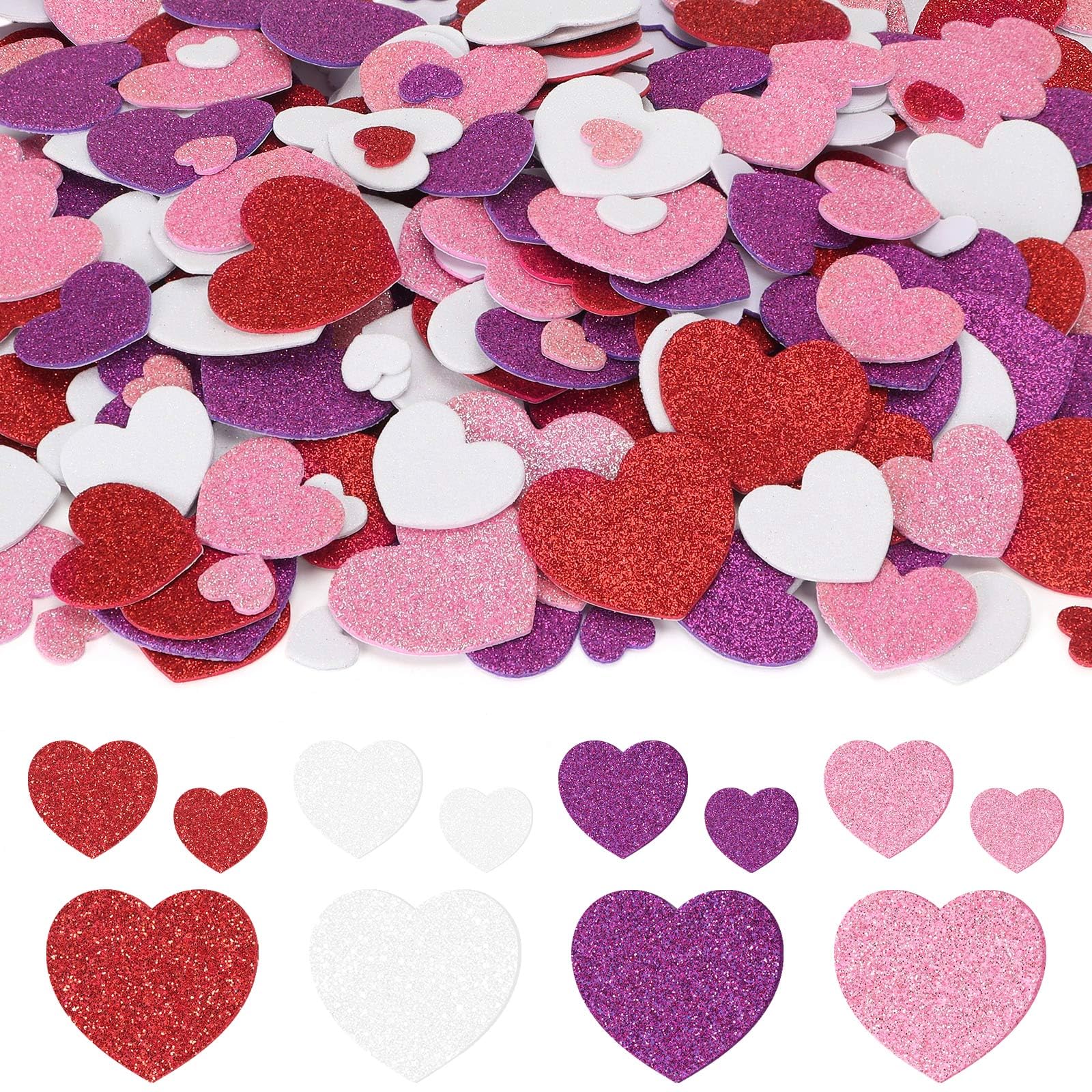 Amazon.com: 400 Pcs Glitter Hearts Foam Stickers, Self Adhesive Heart ...