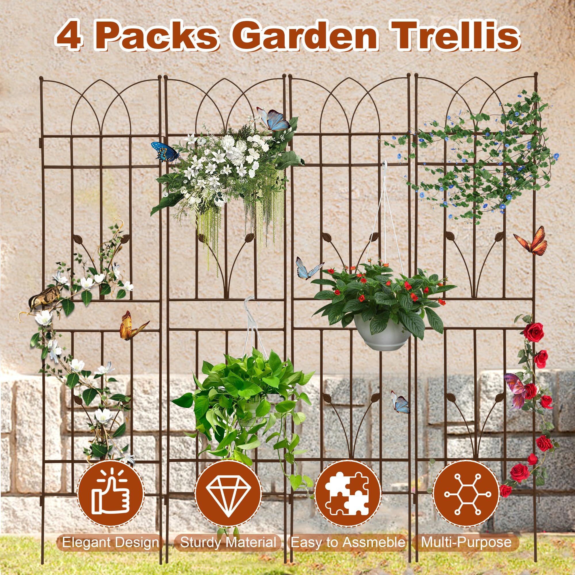 Snapklik.com : 4 Pack 71 X 20 Inch Plant Trellis, Metal Garden Trellis ...