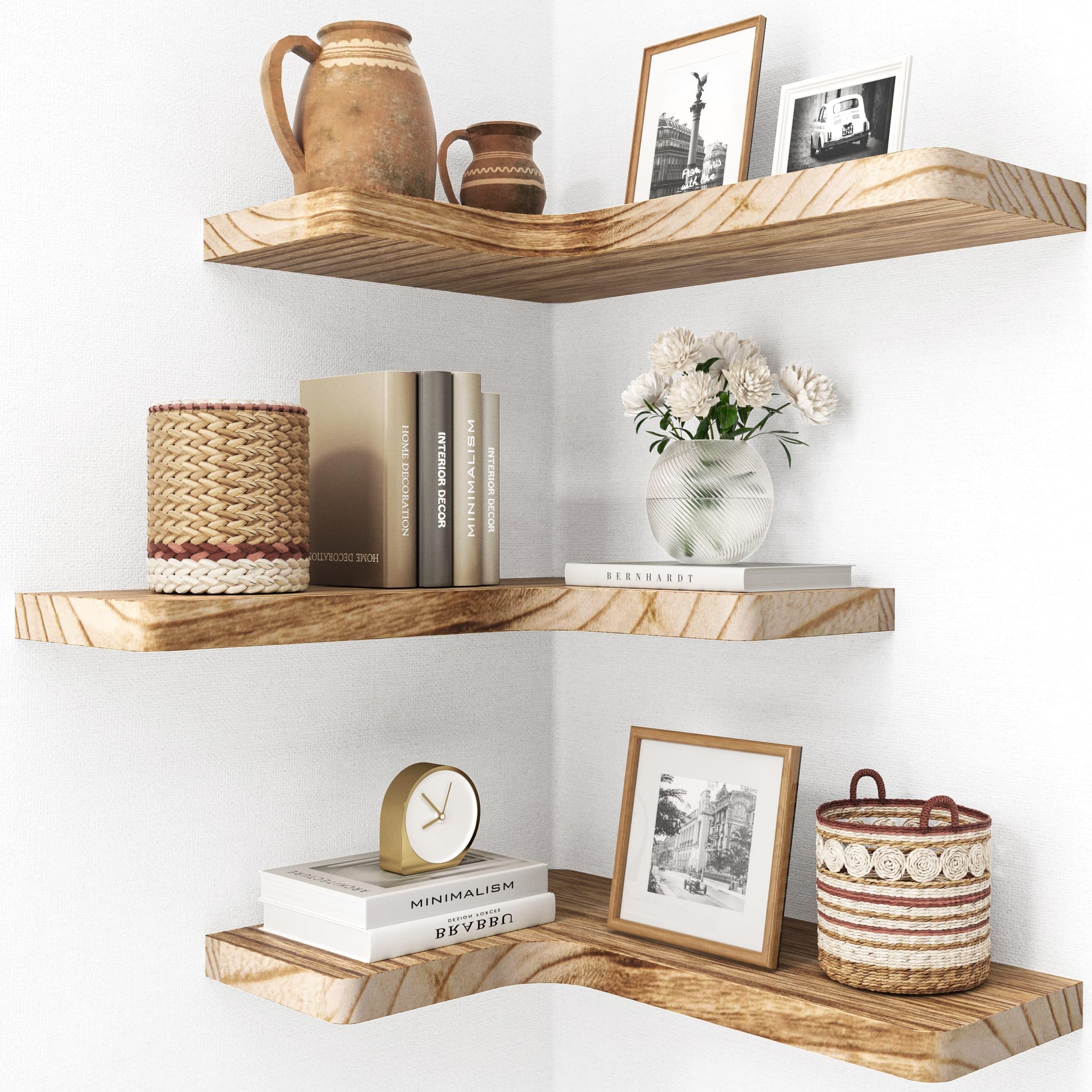 Amazon.com: fuqing Floating Corner Shelves, Wall Shelf Set of 3, Shelves for Wall Storage, Solid ...