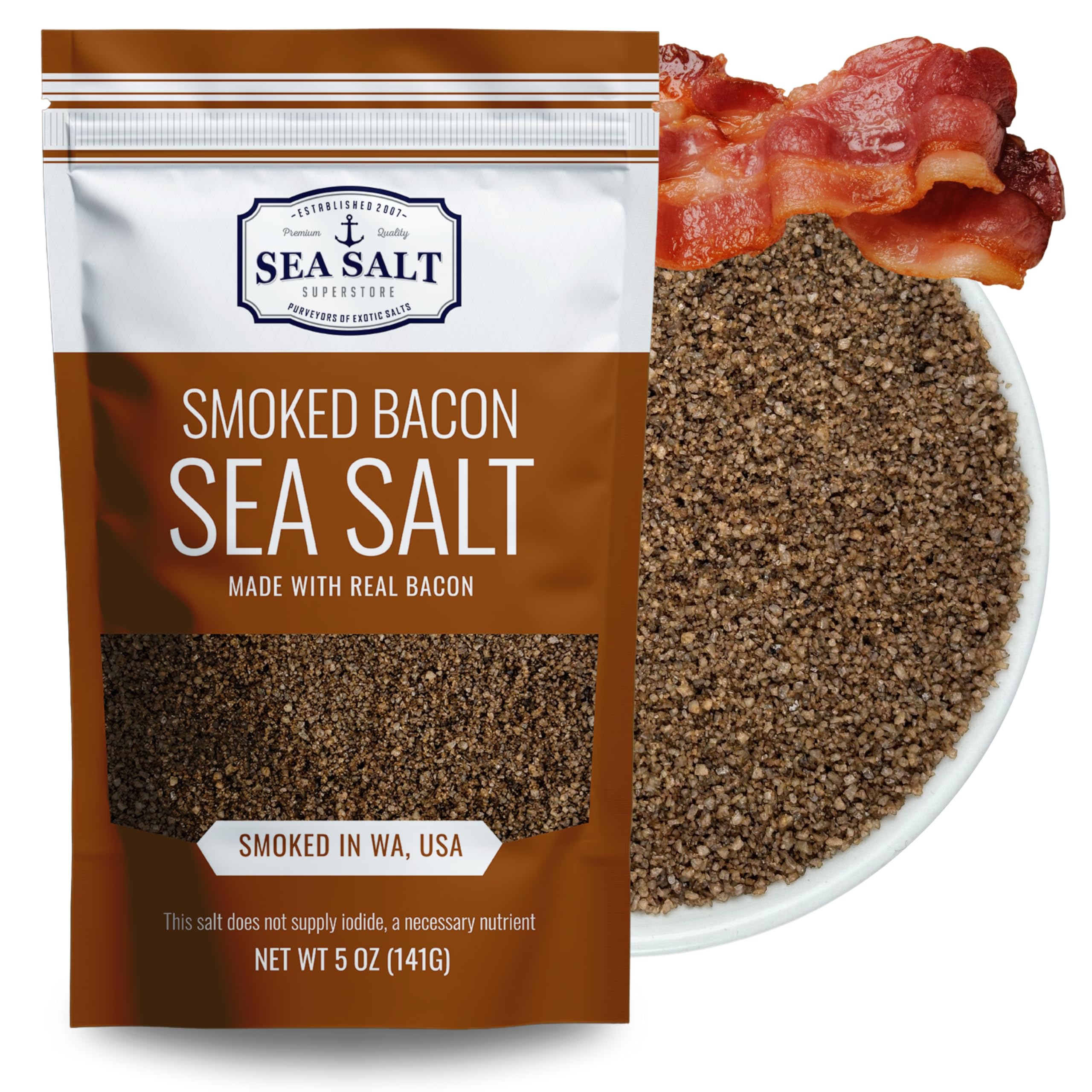 Amazon.com: Smoked Bacon Sea Salt, Bacon Seasoning Smoked Salt, Alderwood Smoked Sea Salt, Bacon ...