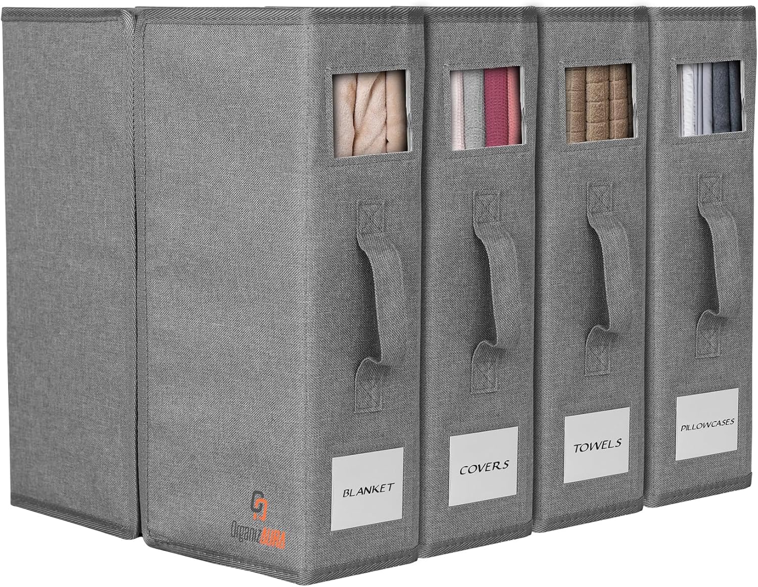 Foldable Bed Sheet Storage Box with Window and Handle, Linen Organiser ...