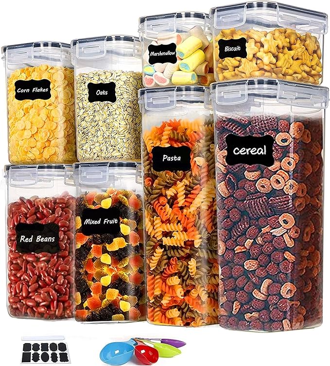 Juego de 8 recipientes de comida, recipientes de cocina de plástico ...