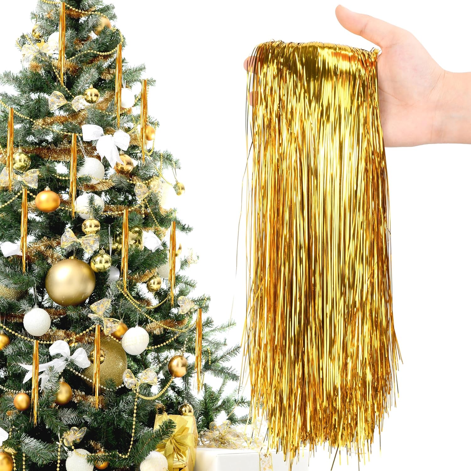 Amazon.com: 30000 Strands Gold Christmas Strand Tinsel Icicle,19.7 ...