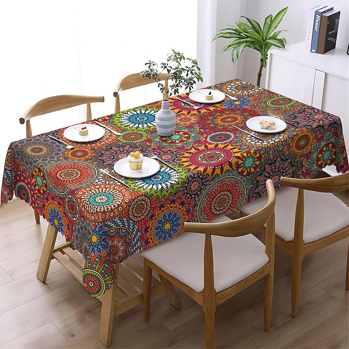Amazon.com: Rectangle Tablecloth Boho Tablecloth Multicolor Table Cloth ...