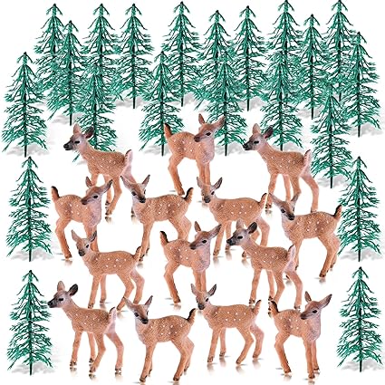 Amazon.com: 34 Pieces Deer Figures and Model Trees Miniature Deer ...