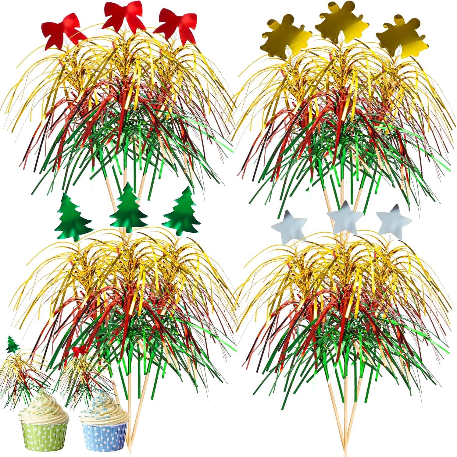 Amazon.com: Uptotop 100 Pcs Christmas Cupcake Toppers, Xmas Cake ...