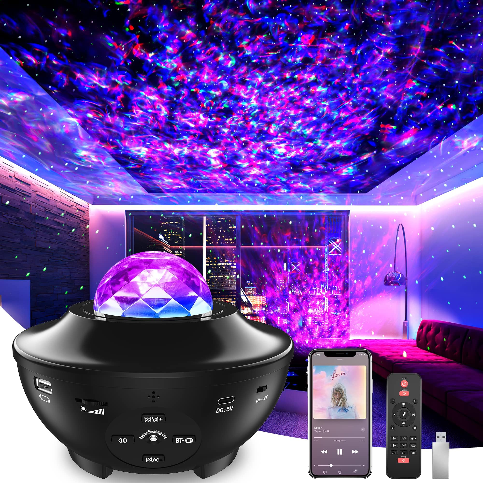 Galaxy Light Star Projector, Galaxy Projector Night Light Kids 4 in 1 w ...