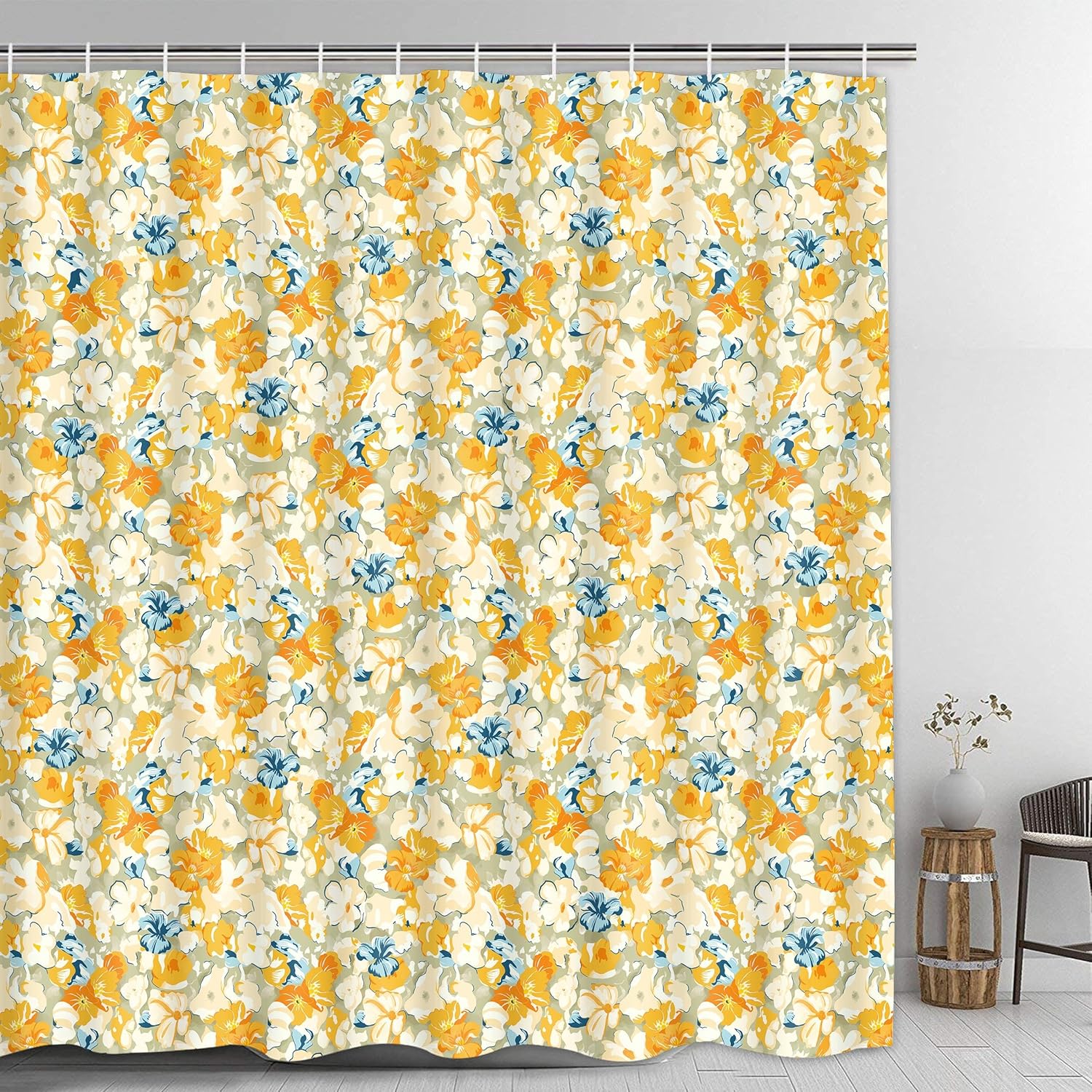 Amazon.com: Miffrank Yellow Floral Shower Curtain Watercolor Boho ...
