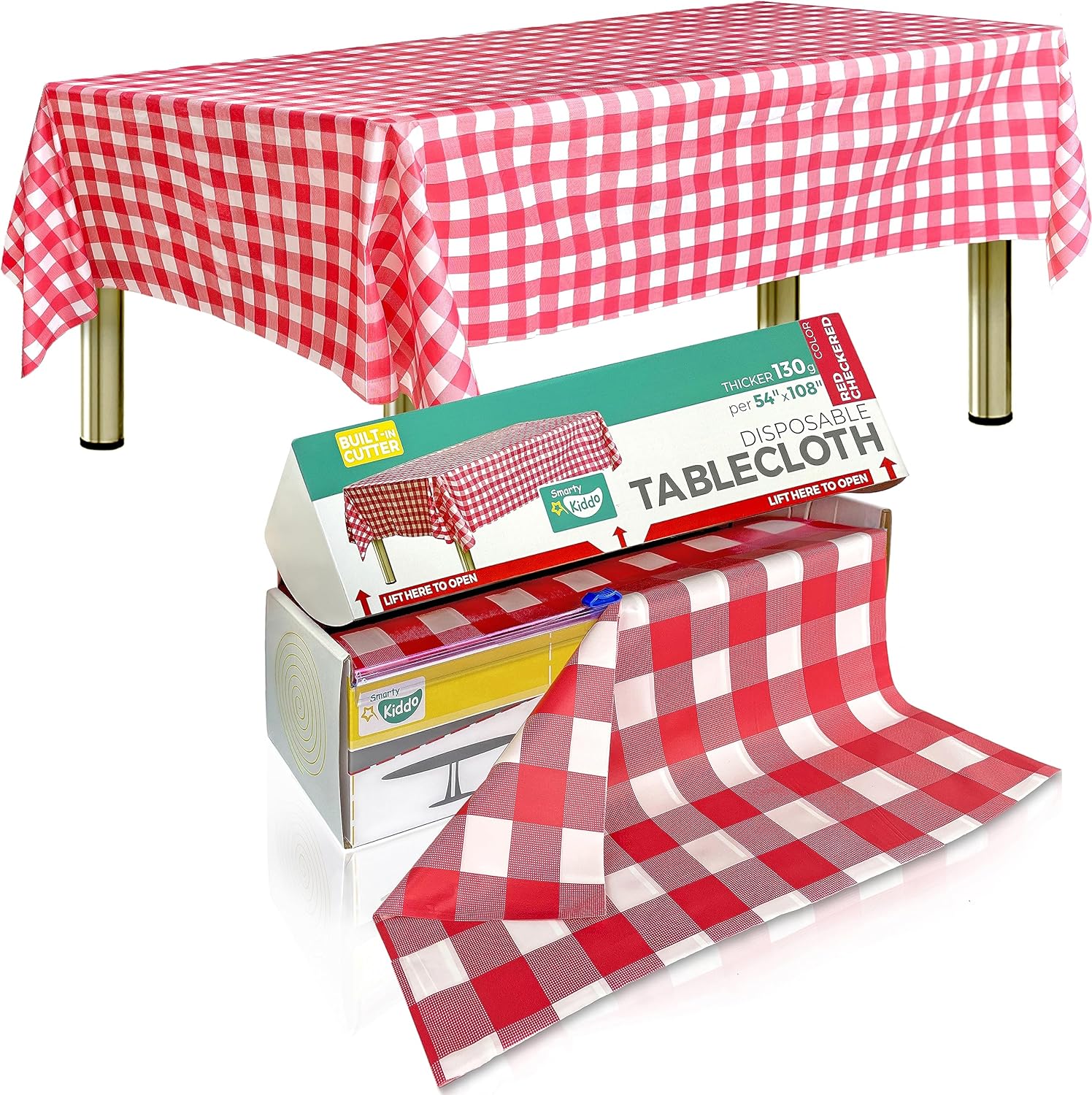 Amazon.com: Checkered Plastic Table Cloth Roll 54in X 100ft with Built ...