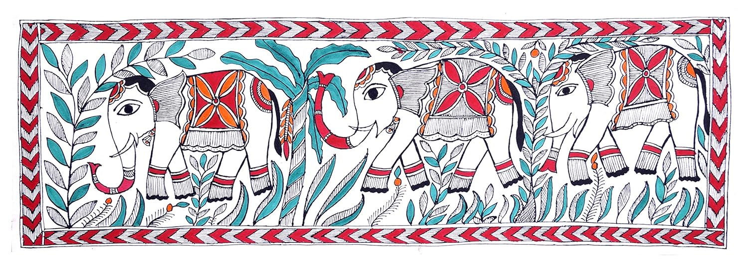 Buy Mithila Painting and Art Work Hathi Paper Painting (55.88 cm x 0.1 ...