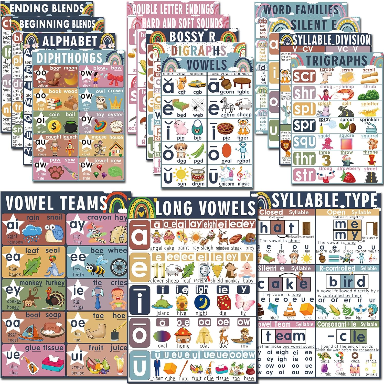 Amazon.com: 16 Sound Wall Classroom Phonics Language Arts Charts for ...