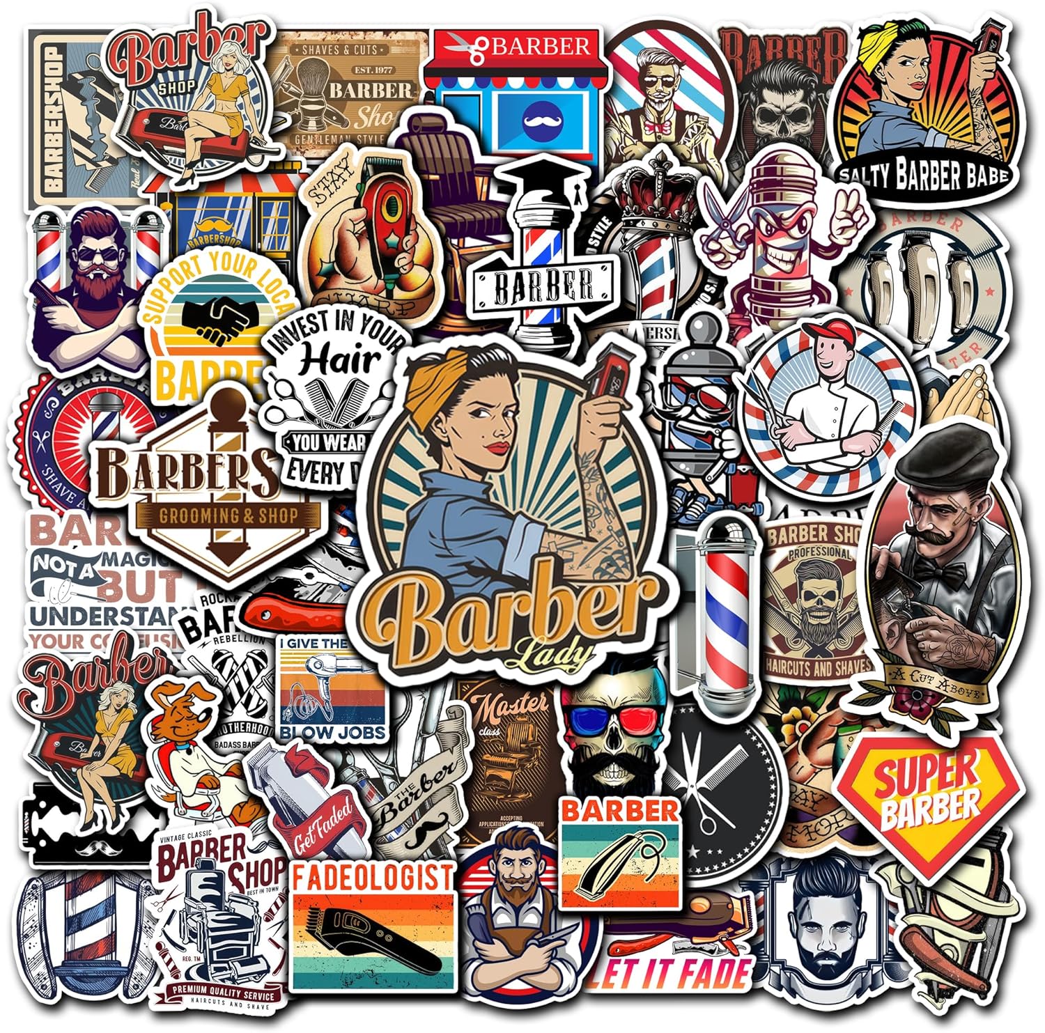 Amazon.com: BIGZORO Pack 50 PCS Barber Hair Cut Stickers Decal Vinyl ...