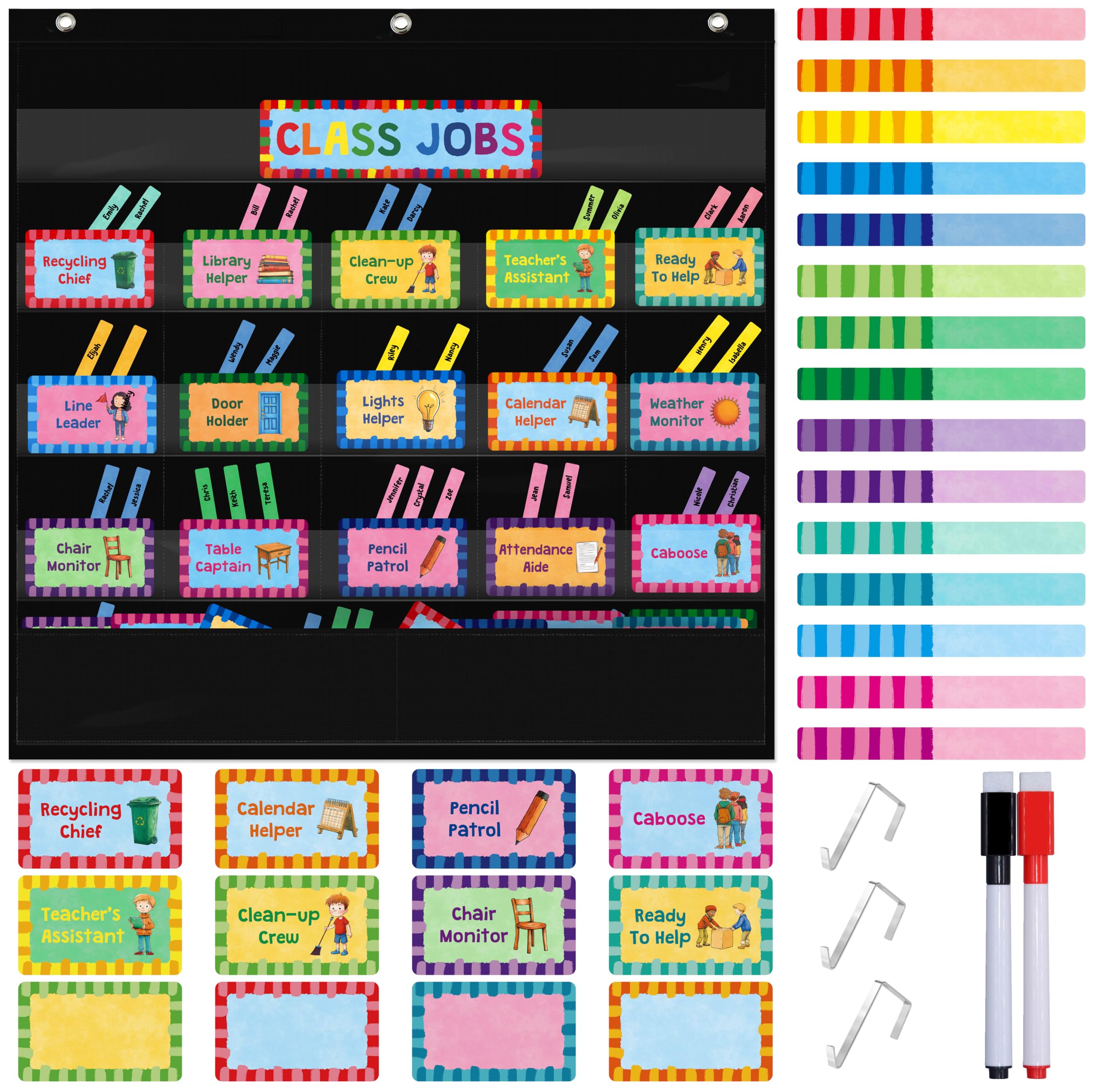 Snapklik.com : Class Jobs Pocket Chart, 1 Pocket Chart+83 Erasable ...