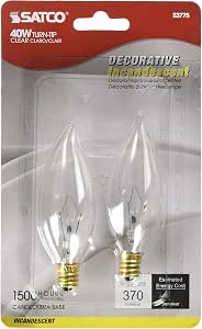 Satco Products S3775 120-Volt 40C9.5 Candelabra Base Clear Light Bulb ...
