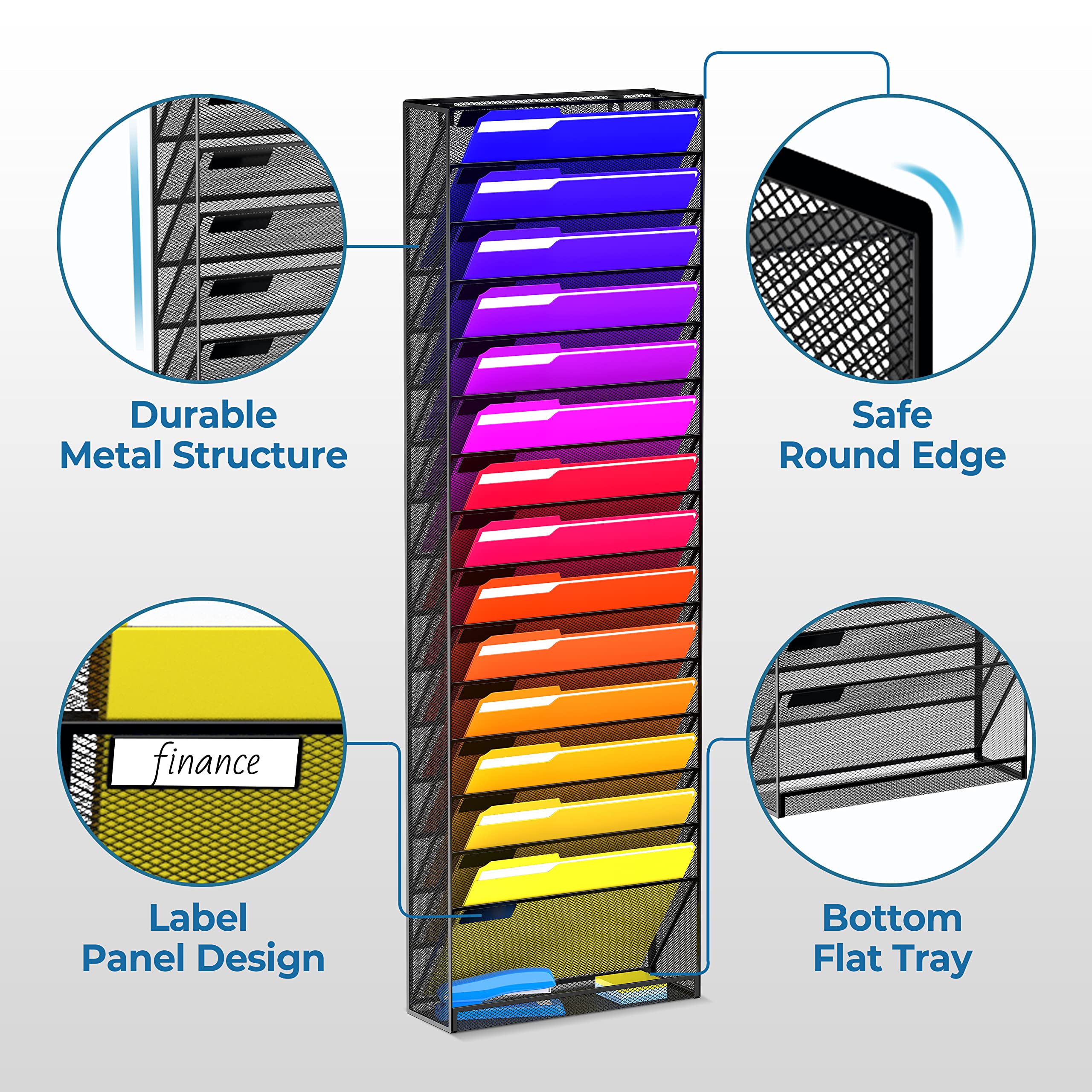 Snapklik.com : 2 PACK Wall File Organizer, 16-Tier Mesh Hanging File ...