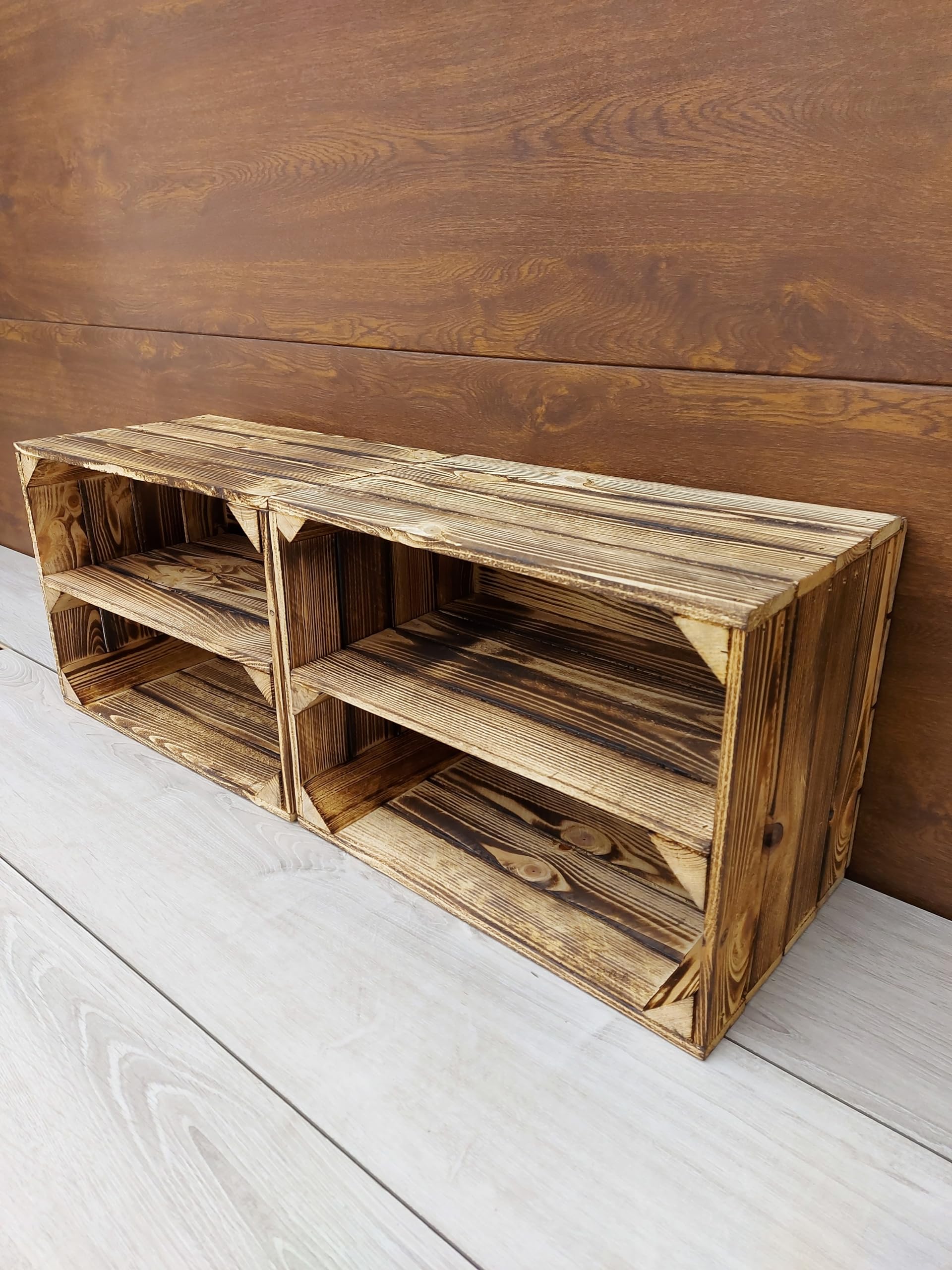 PYXIDAS Wooden Crates Burnt Effect Natural Long Short Smaller Storage ...