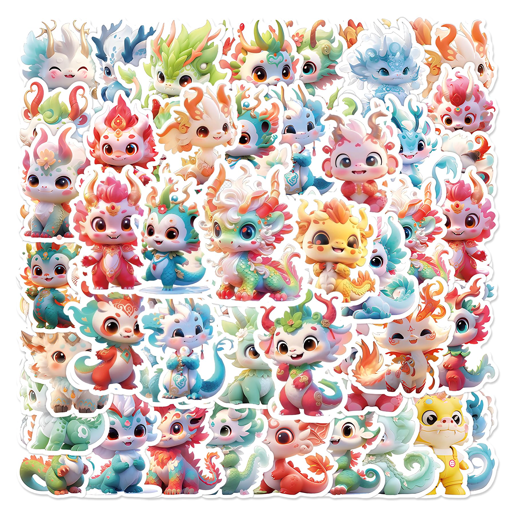 60 PCS Cartoon Rainbow Dragon Water Bottle Stickers Pack Waterproof ...