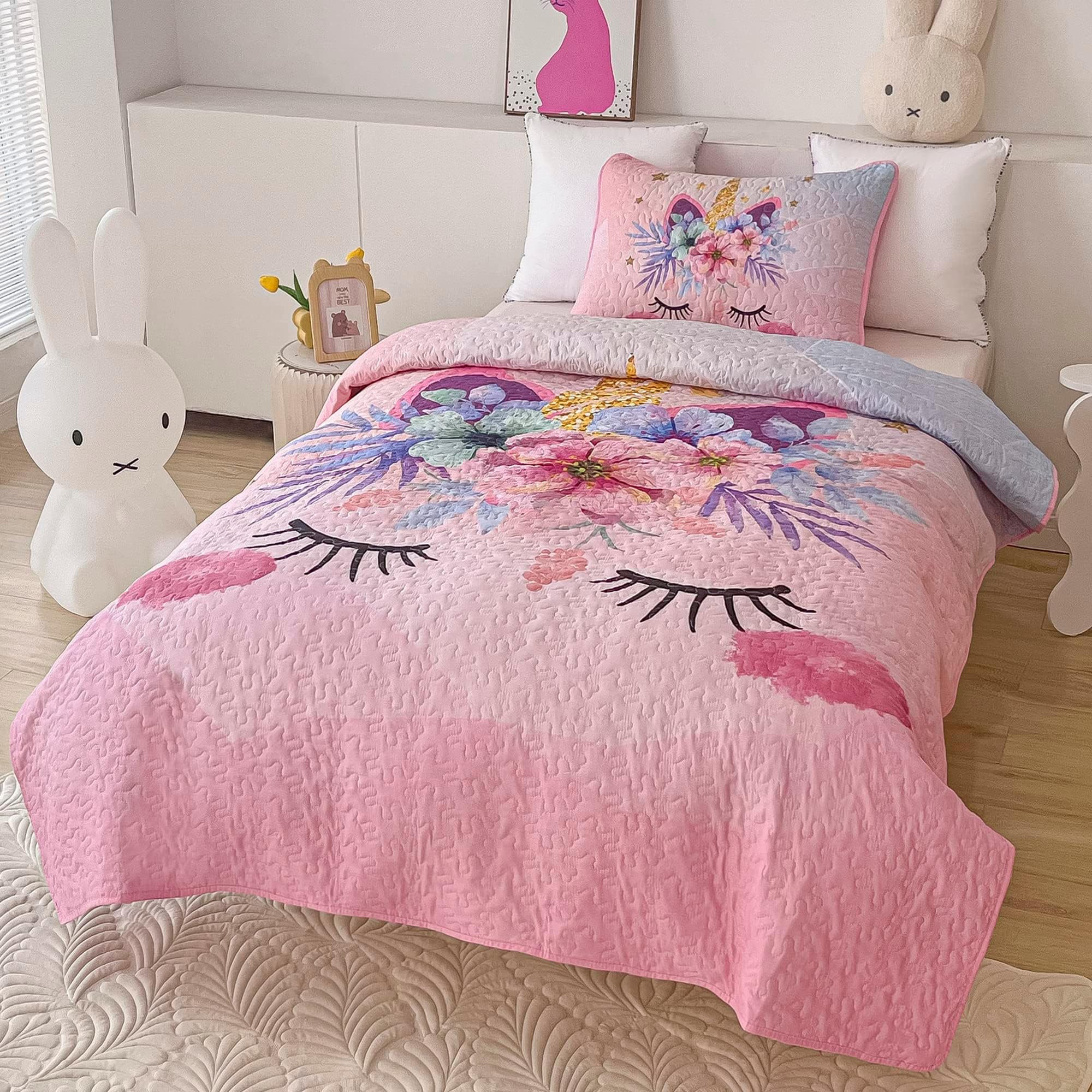 Amazon.com: Kids Zone Home Linen Bedspread Coverlet Quilt Set for Girls ...