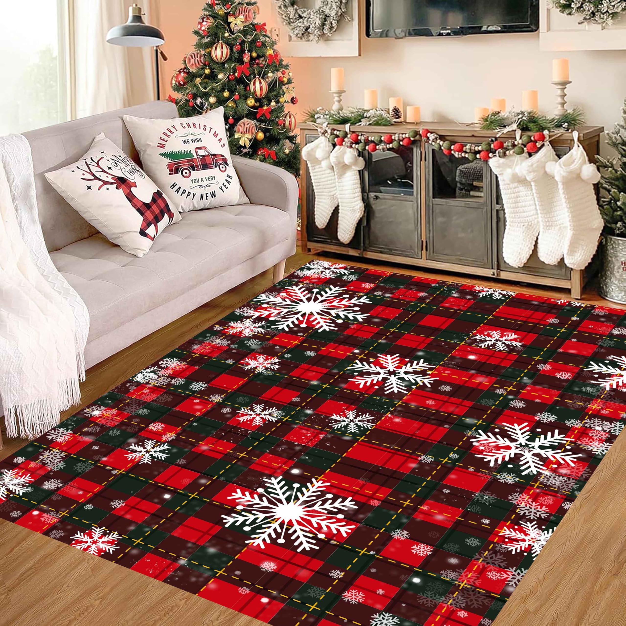 Amazon.com: USHIRUG Red and Black Buffalo Plaid Rugs, 5x7ft Christmas ...
