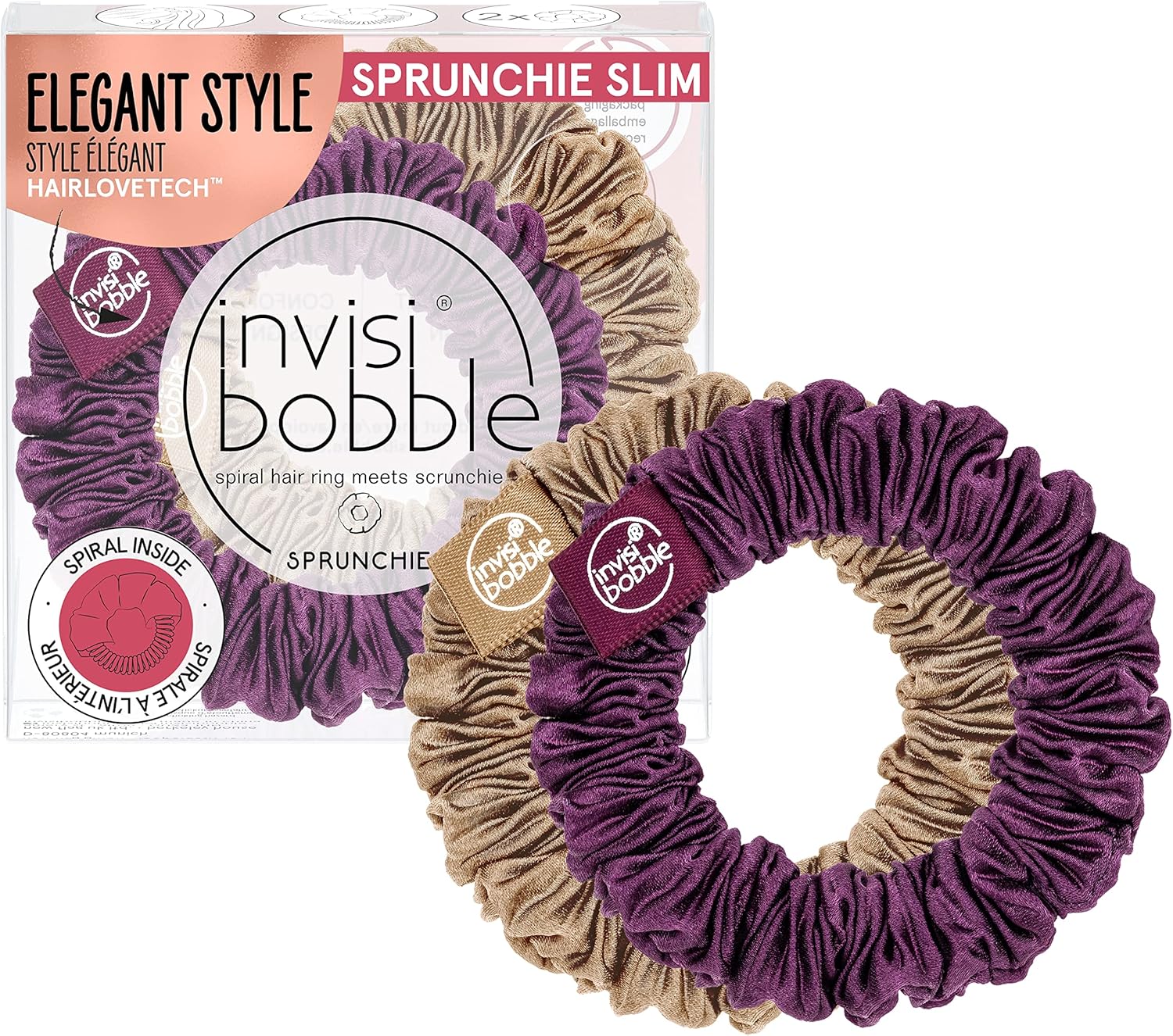 Invisibobble Scrunchie, Slim, Purple, Gold, 2x Pleated Fabric Hair ...
