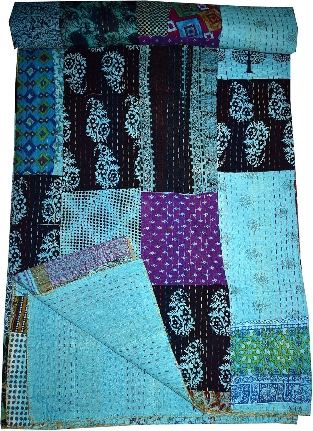 Amazon.com: Tribal Asian Textiles Block Print Patch Work Kantha Blanket ...