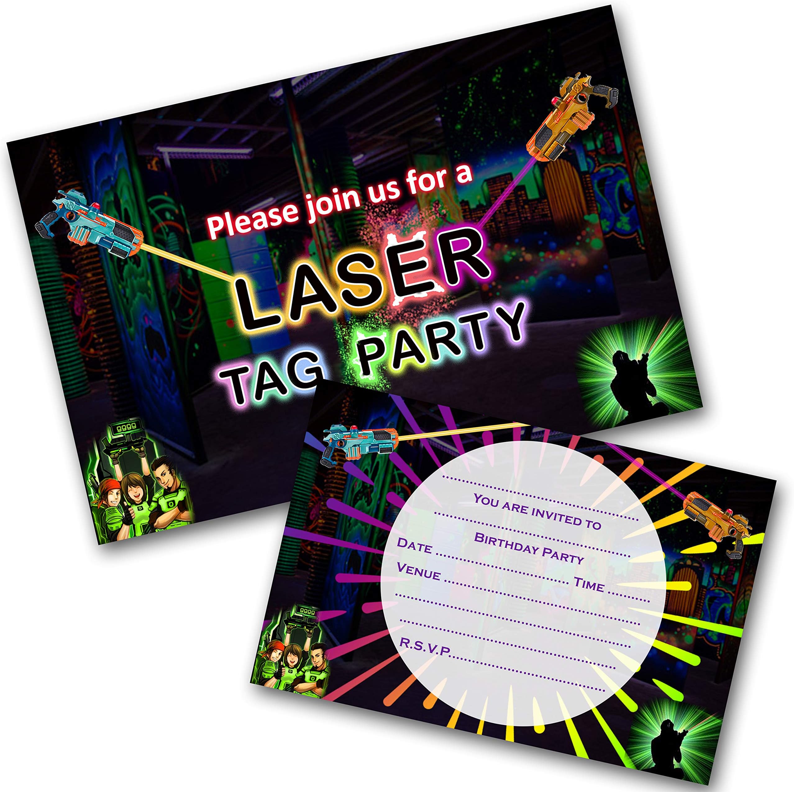 Laser Tag Party Invitations Pack & Envelopes (WRITE ON) PACK OF 12 ...