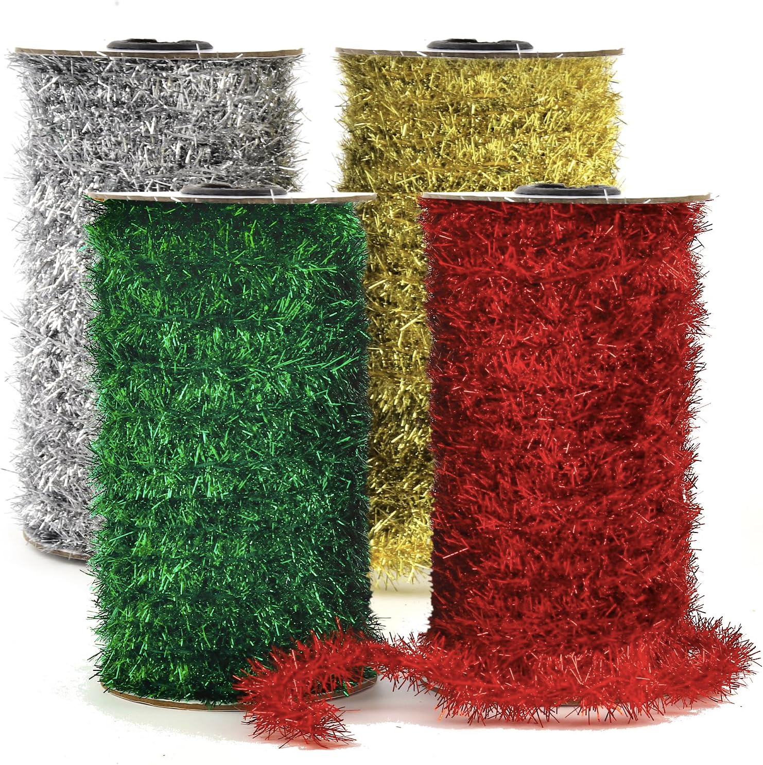Amazon.com: Christmas Decor - Red & Green Tinsel Garlands, 50 ft. (Set ...