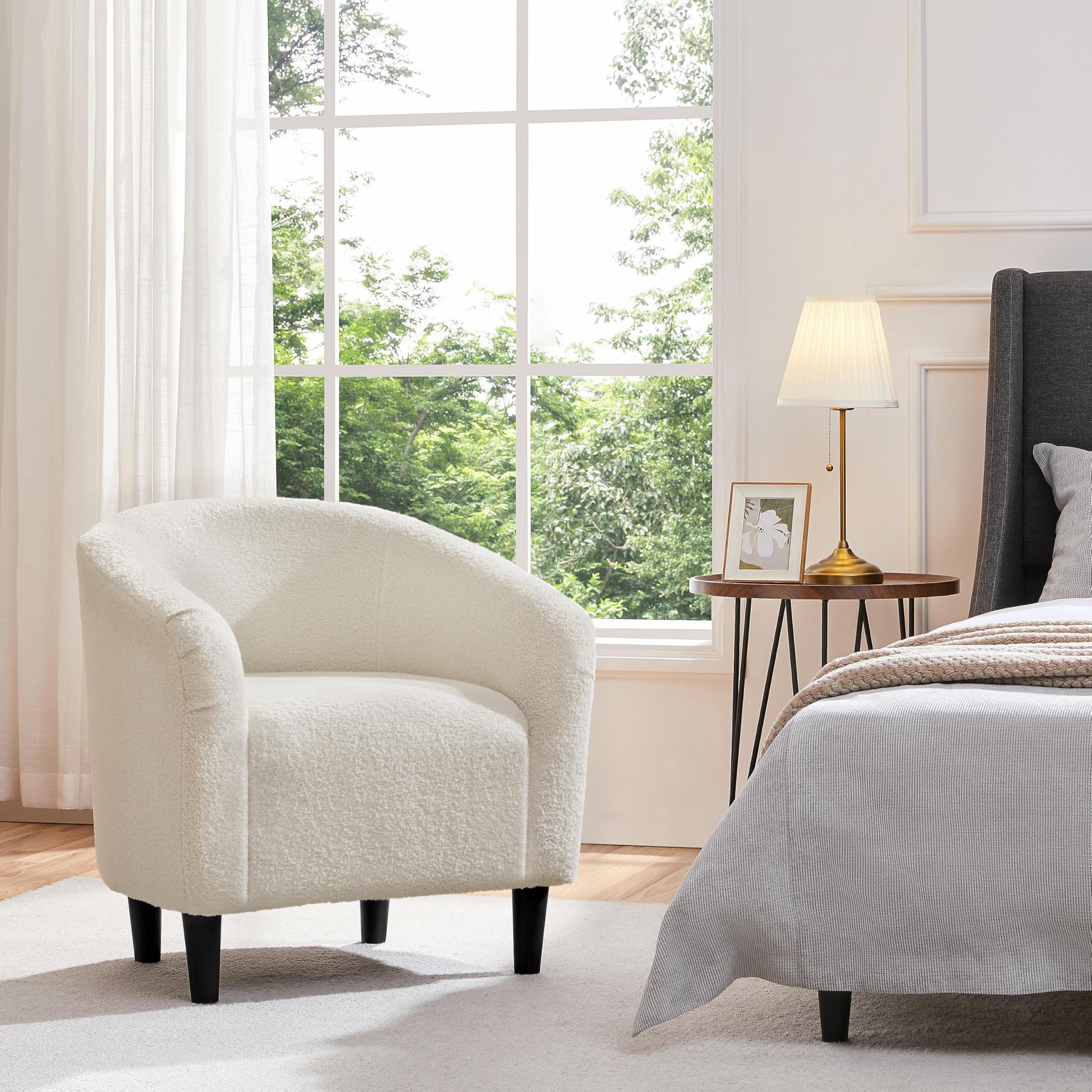 Yaheetech Boucle Tub Chair, 360 Degree Swivel Accent Chair Fuzzy ...