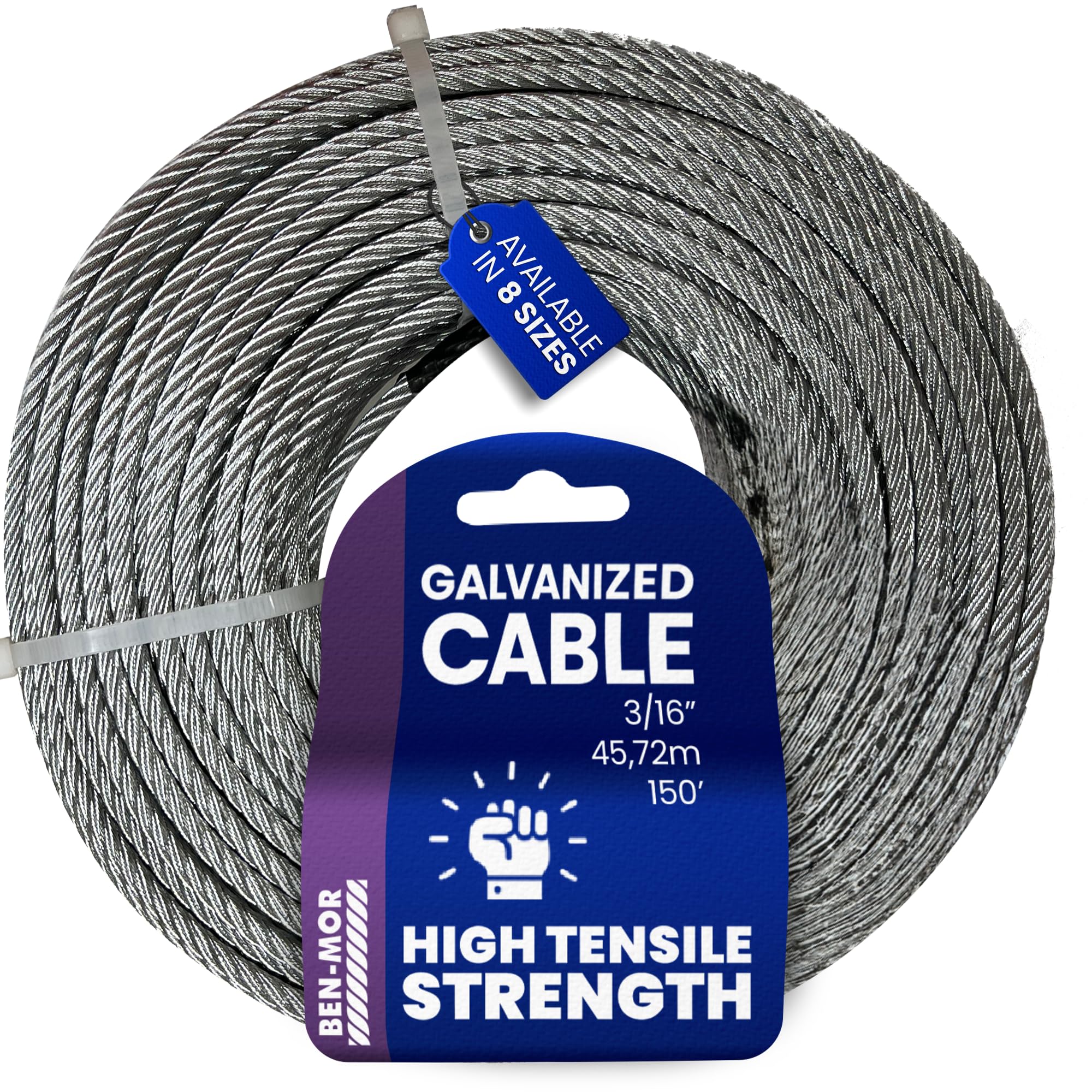 Galvanized Steel Cable – 3/16 in x 150 FT 7X19 Core Flexible Cable Wire ...