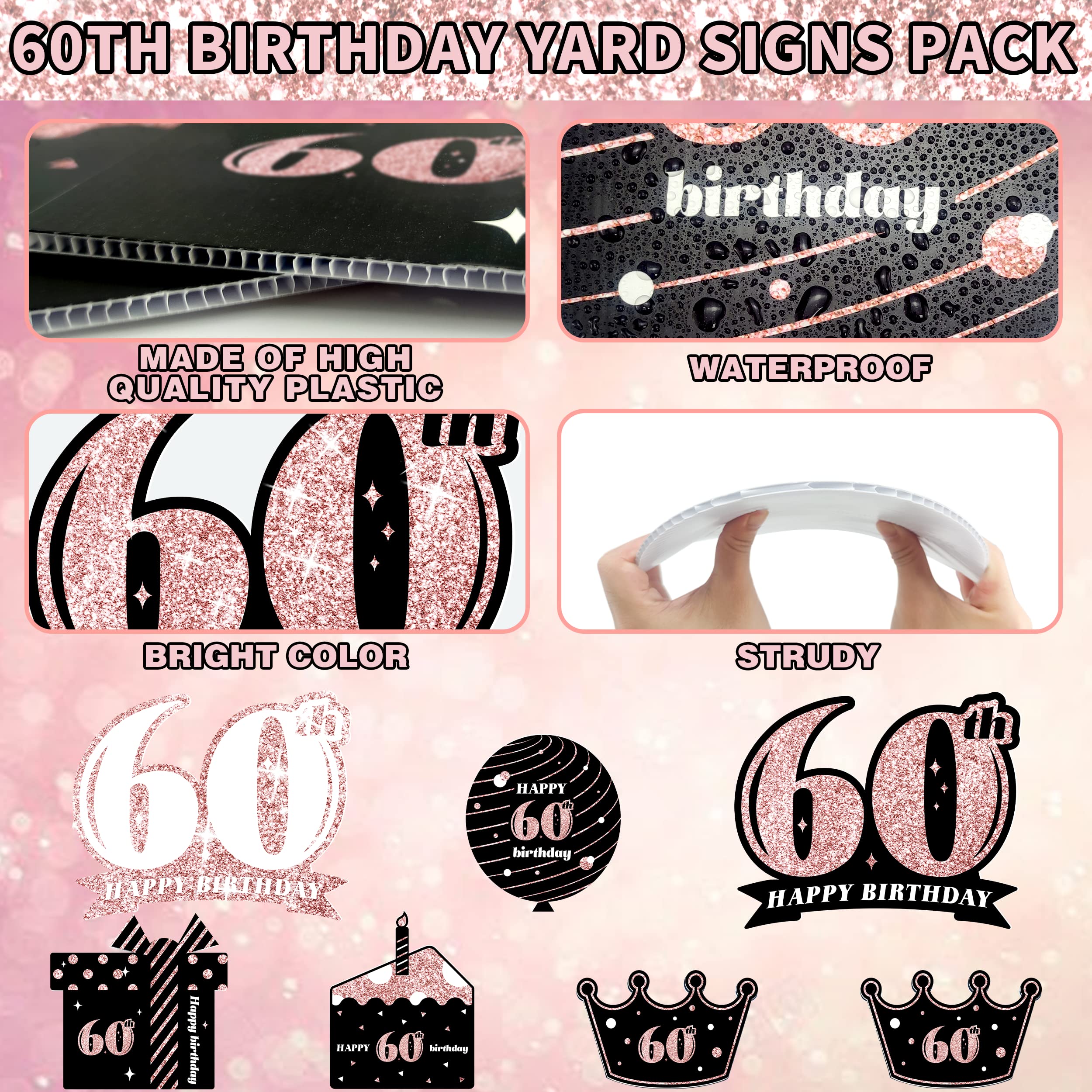 Snapklik.com : LINAYE 60th Birthday Decorations Yard Sign Rose Gold For ...