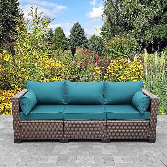 Amazon.com: WAROOM Patio Couch PE Wicker 3-Seat Outdoor Brown Rattan Sofa Deep Seating Furniture ...
