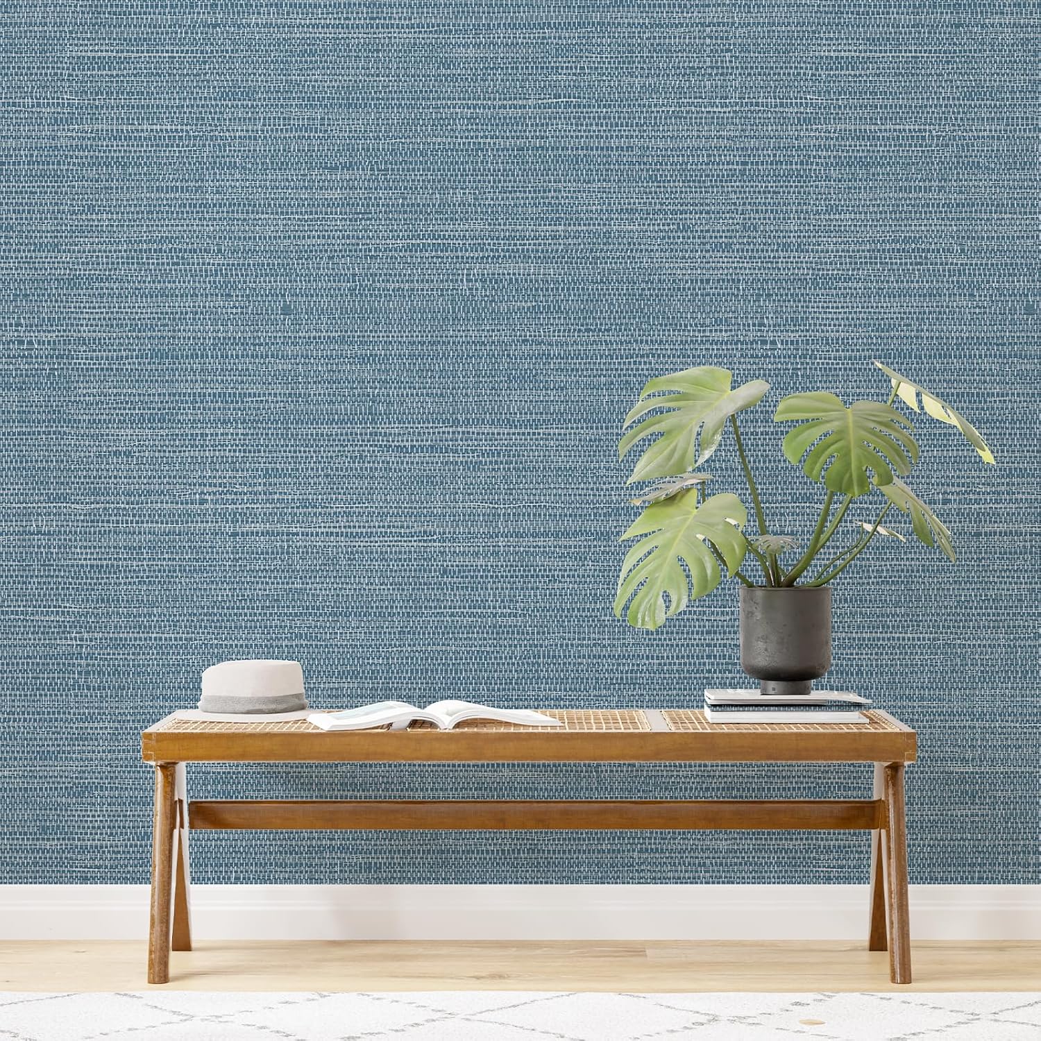 Simon&Siff Grey Blue Textured Grasscloth Peel and Stick Wallpaper 17.7 ...