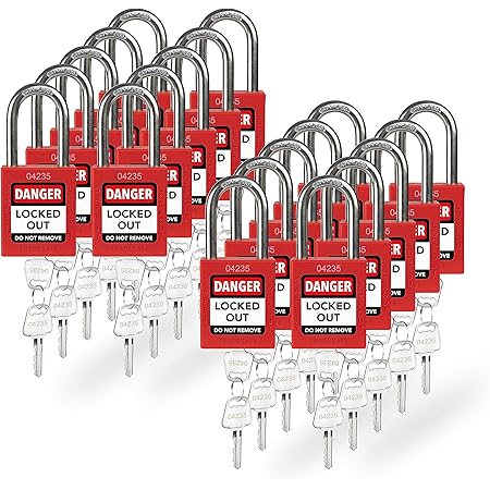 TRADESAFE Lockout Tagout Lock Sets, 20 Red Keyed Alike Safety Padlocks ...