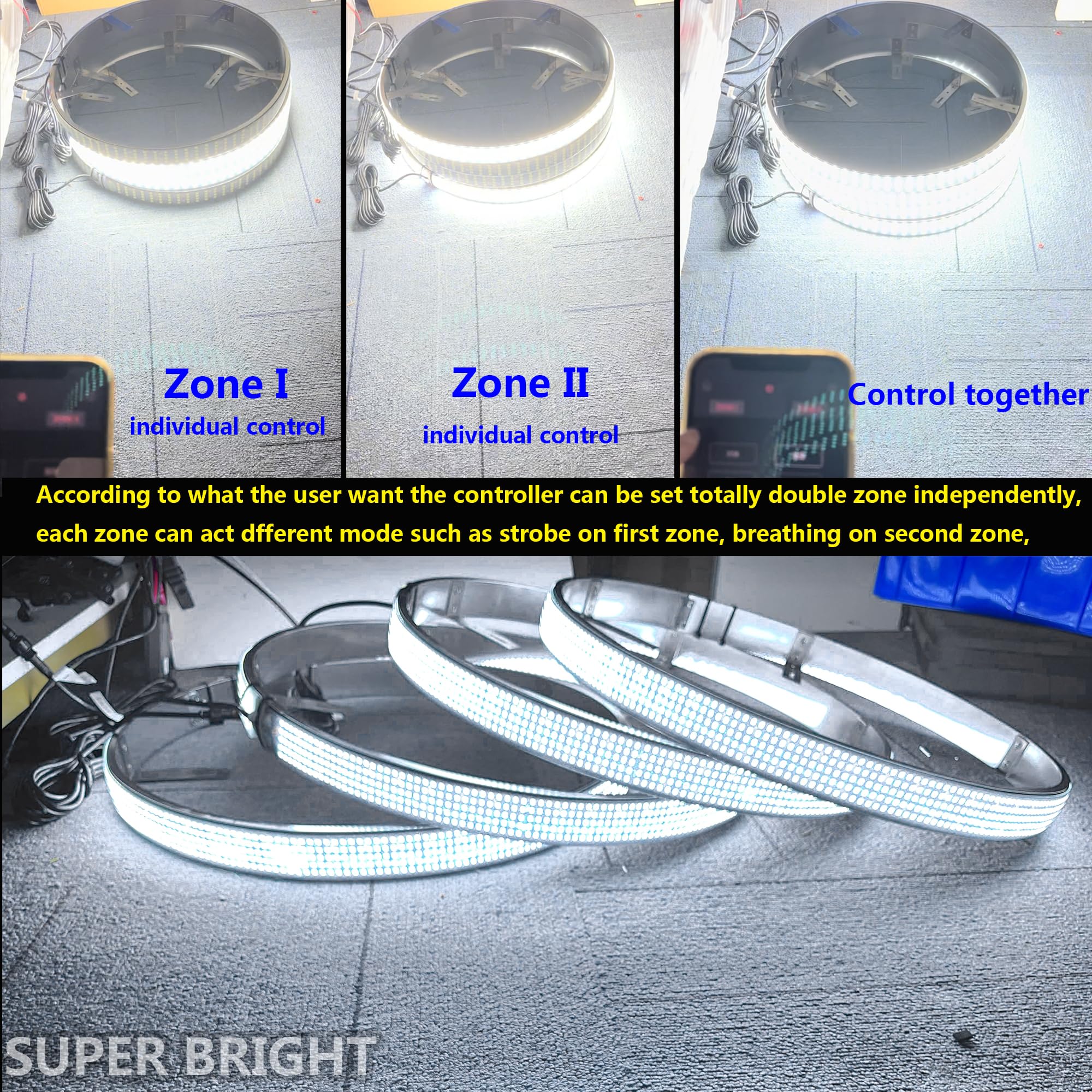 New 4Pcs 17in 5 Row Wheel Lights for Truck with APP & RF Remote Control ...