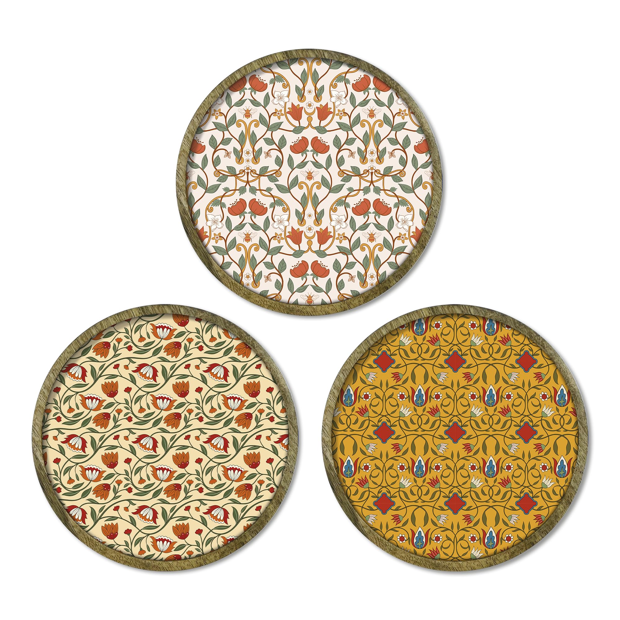 Buy RAG28 Mughal Pattern Wooden Wall Plates Set of 3 | Home Decor Items ...