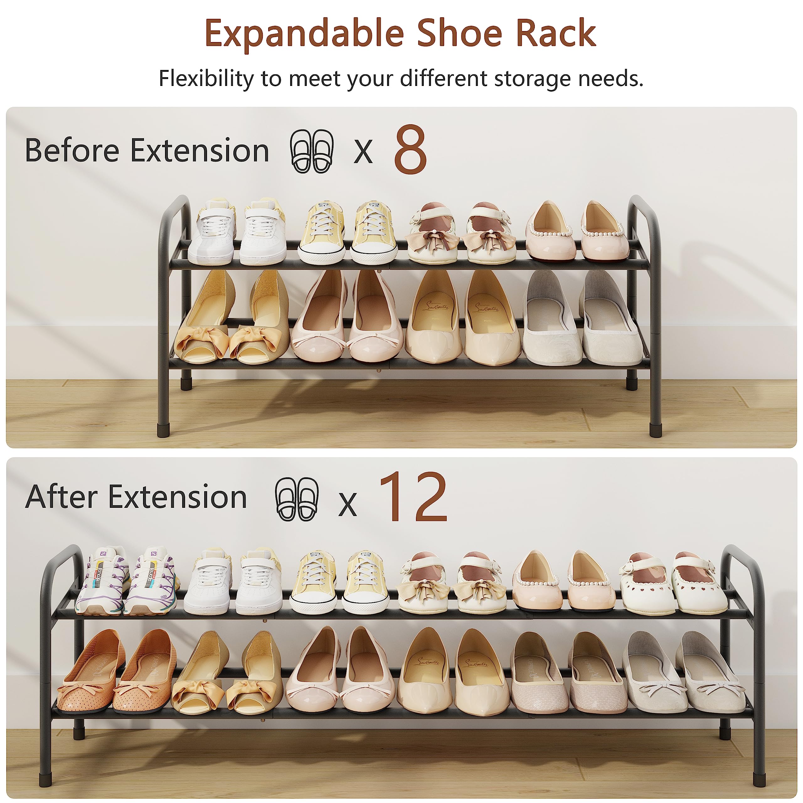 Snapklik.com : 2-Tier Shoe Rack Expandable, Width Adjustable Shoe Shelf ...