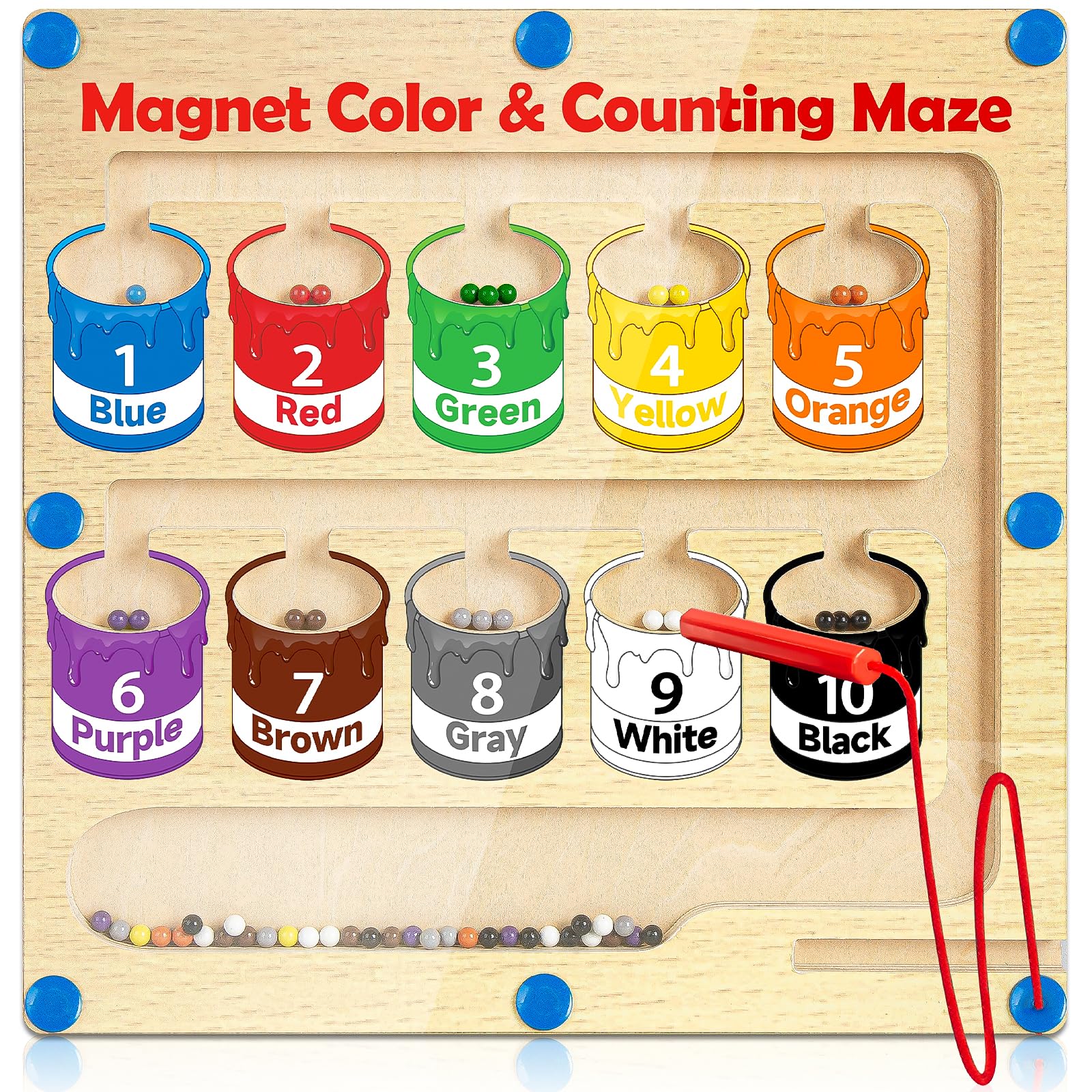 Magnetic Color & Number Maze, Montessori Counting Matching Toys, Wooden ...