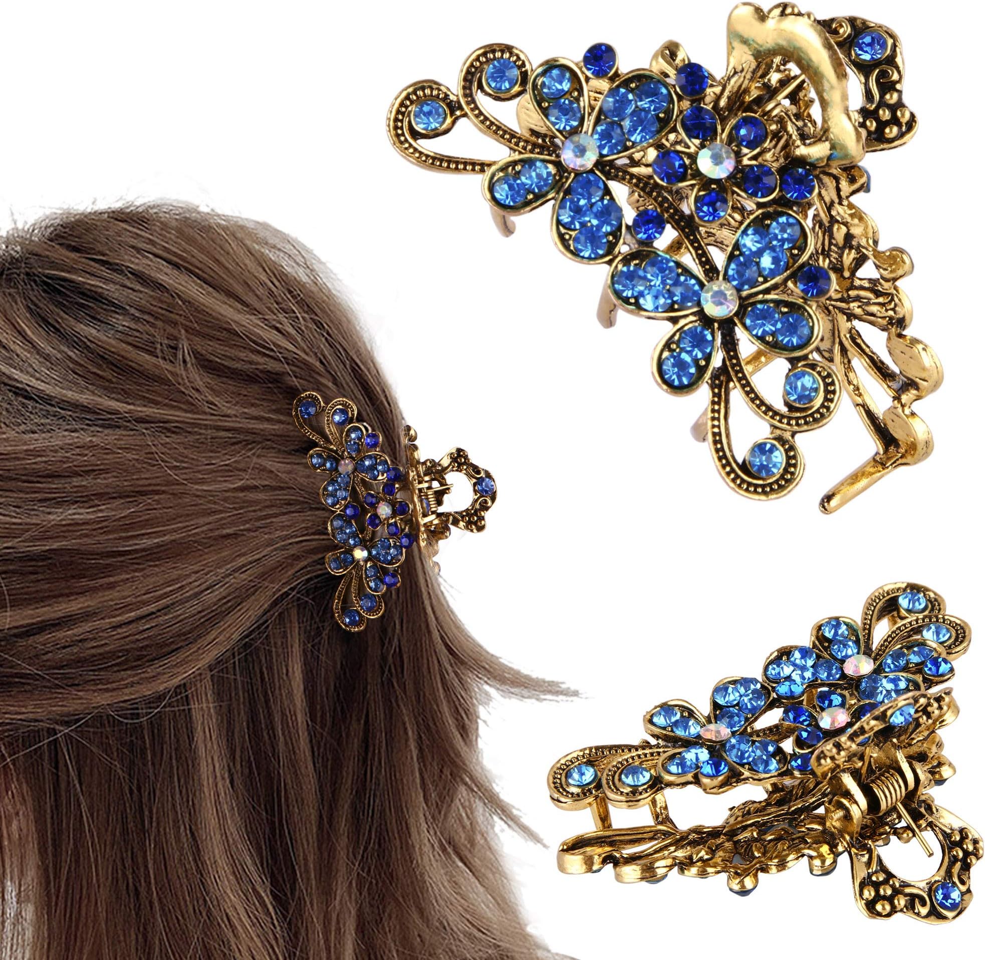Amazon.com : CROWN GUIDE Vintage Rhinestone Hair Claw Crystal Jaw Clips ...