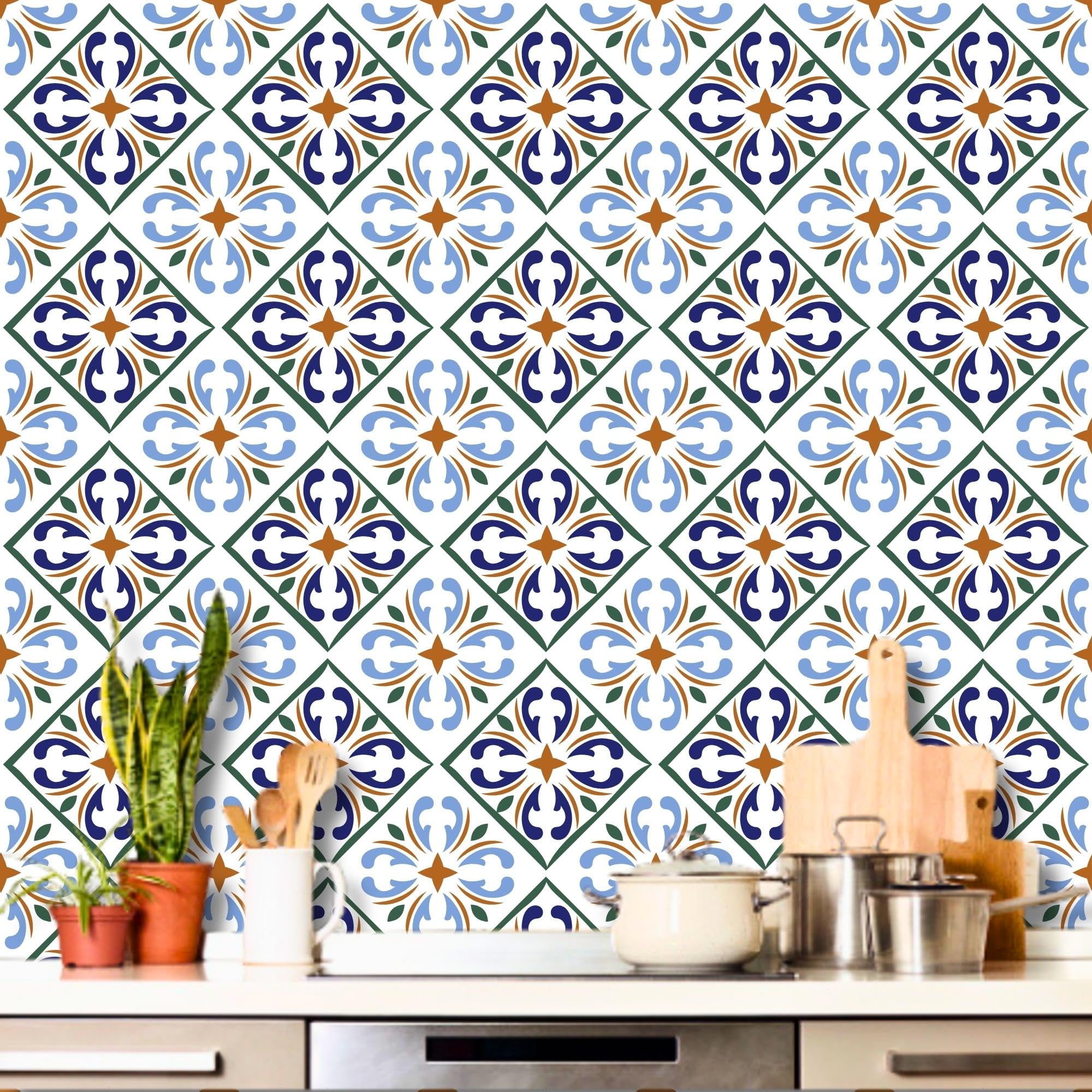 Brandian Wall Tile Stickers Waterproof, Peel and Stick Moroccan Tile Stickers for Kitchen ...