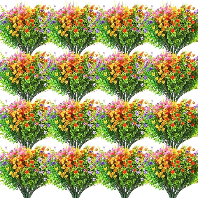 Amazon.com: Crowye Artificial Flowers Outdoor Fake Spring Flowers UV ...